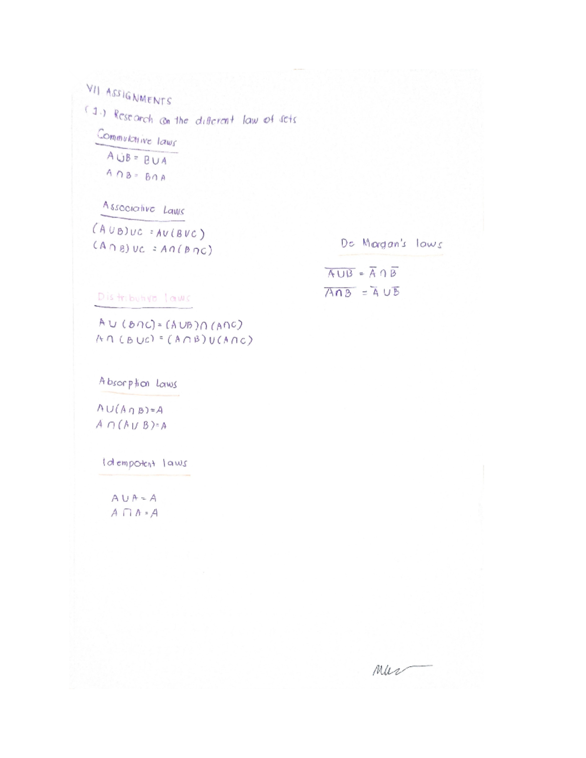 Discrete Mathematics - 1. Law of Sets 2. Simplify the ff sets using the ...