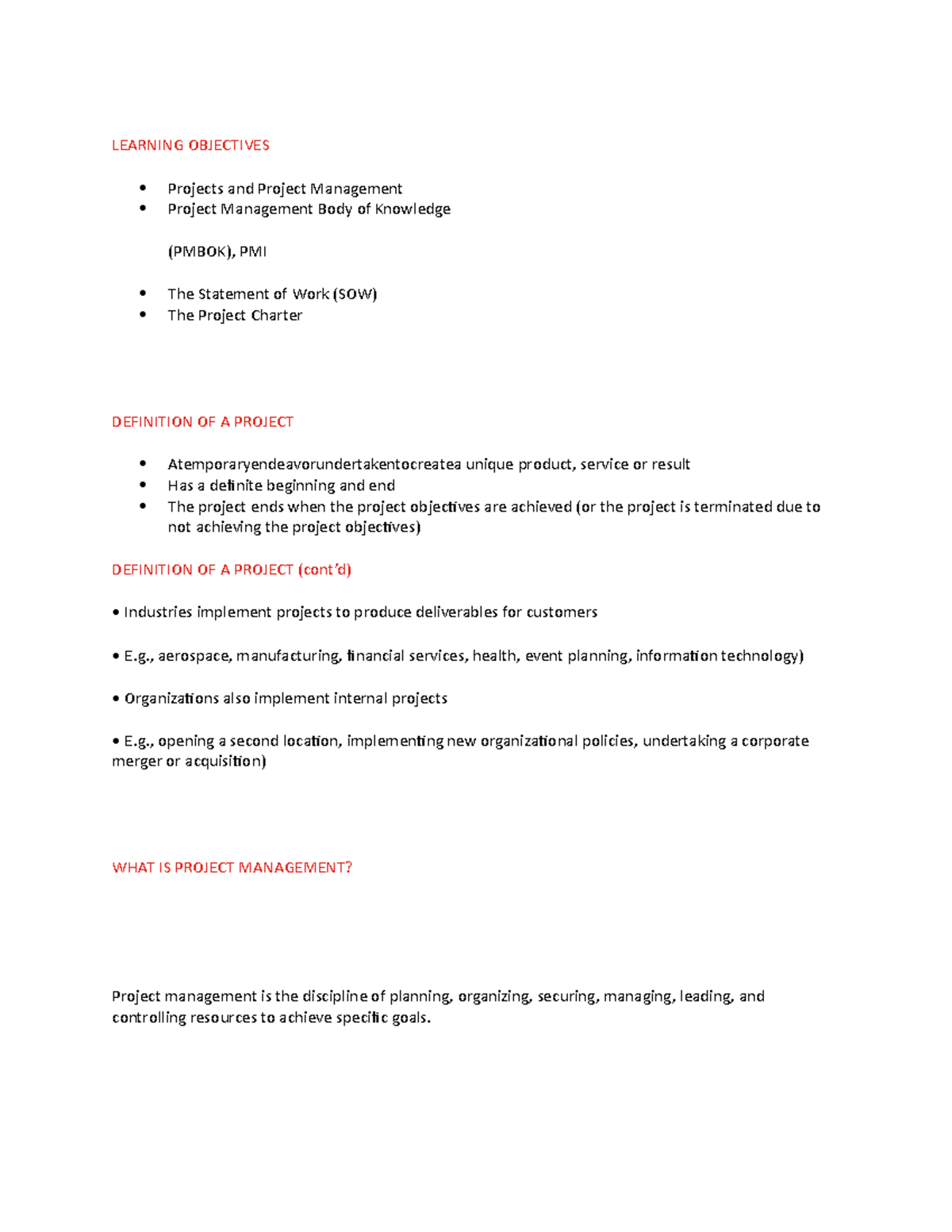 M2 - Lecture 2 - LEARNING OBJECTIVES Projects and Project Management ...