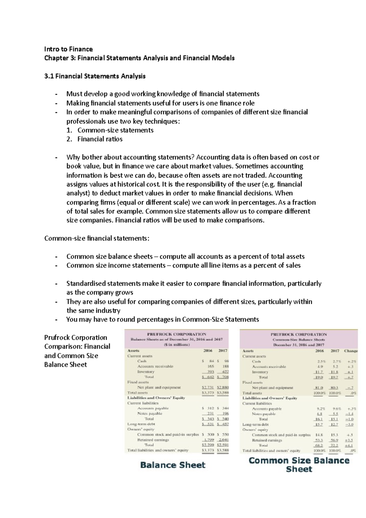Chapter 3 - Intro to Finance Chapter 3: Financial Statements Analysis ...