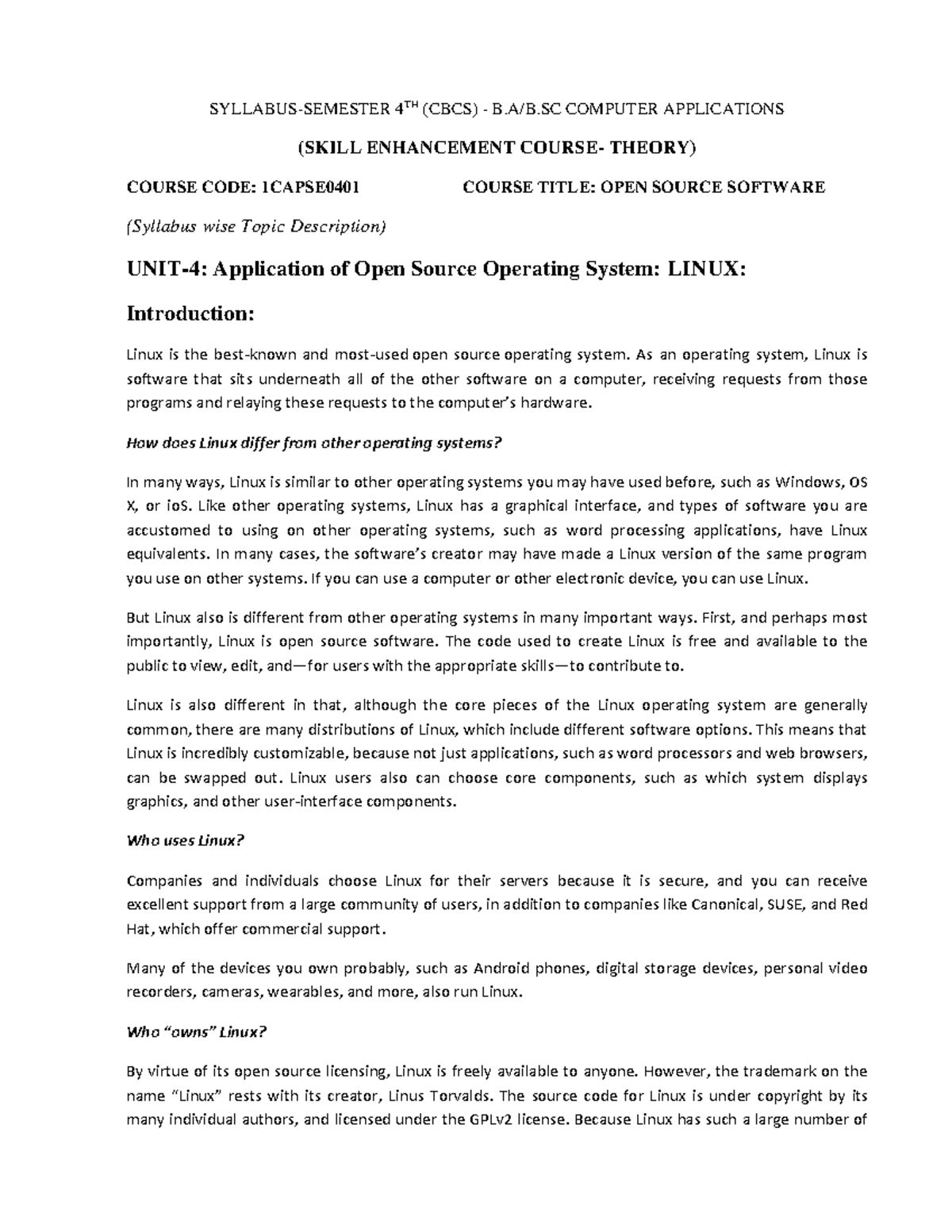 Linux - Just for reading - SYLLABUS-SEMESTER 4TH (CBCS) - B.A/B ...