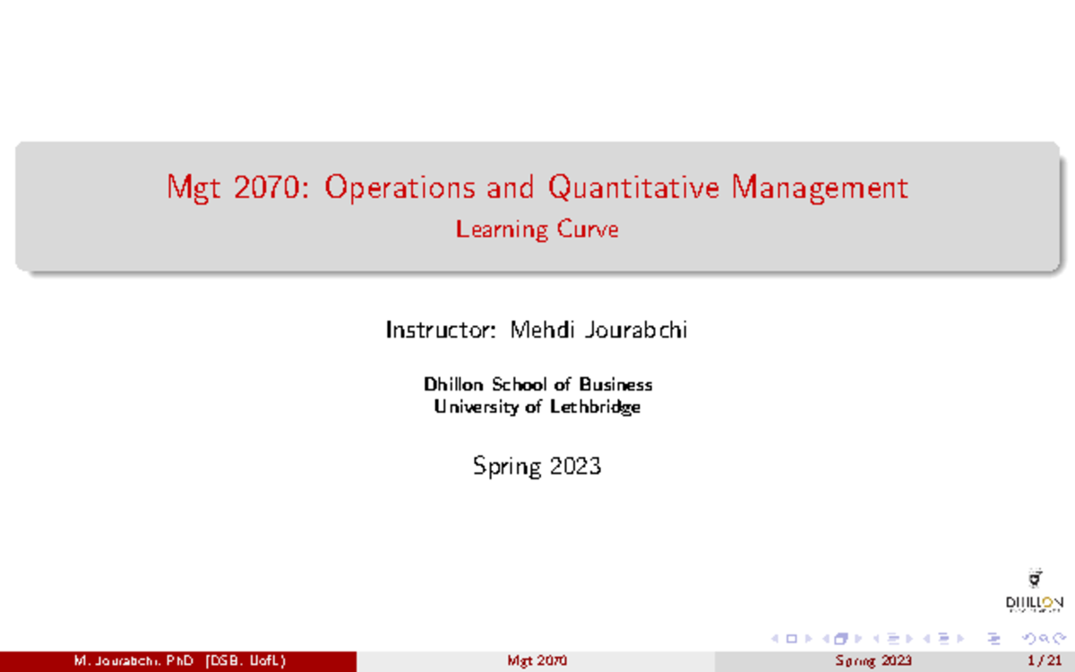 Spring 2023 Mgt 2070 (A) Learning Curve (FV) - Mgt 2070: Operations and ...