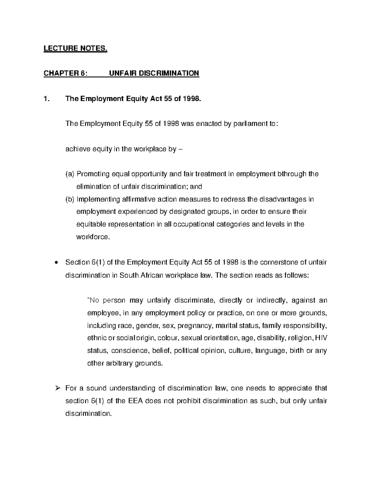 Lecture Notes 3 Labour LAW2022 - LECTURE NOTES. CHAPTER 6: UNFAIR ...