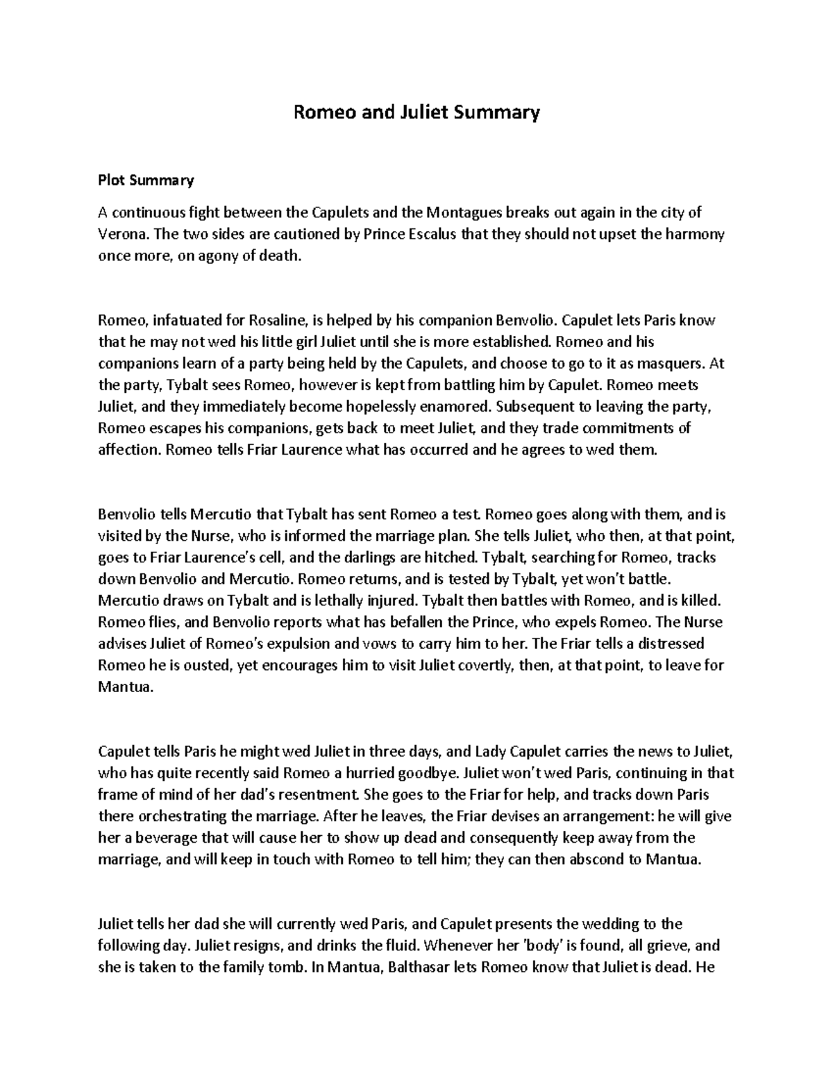 Romeo and Juliet Summary - The two sides are cautioned by Prince ...