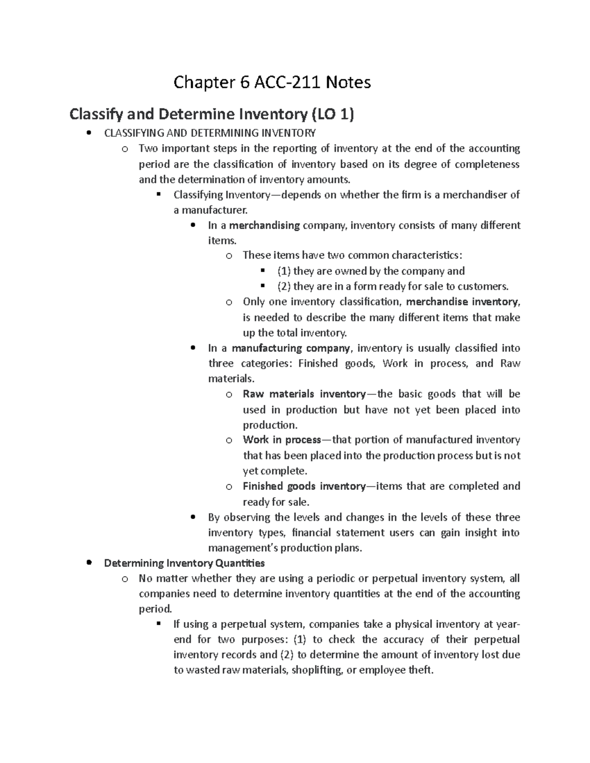 ACC-211 CH. 6 Notes - Reporting and Analyzing Inventory - Chapter 6 ACC ...