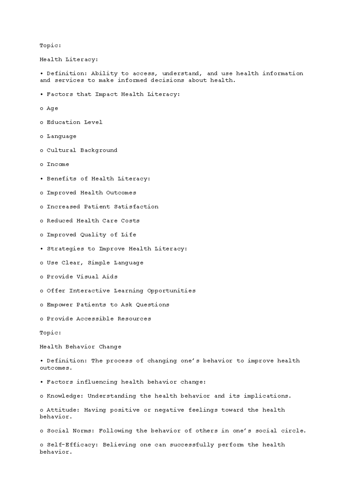 Com33203 - Lecture notes - Topic: Health Literacy: Definition: Ability ...