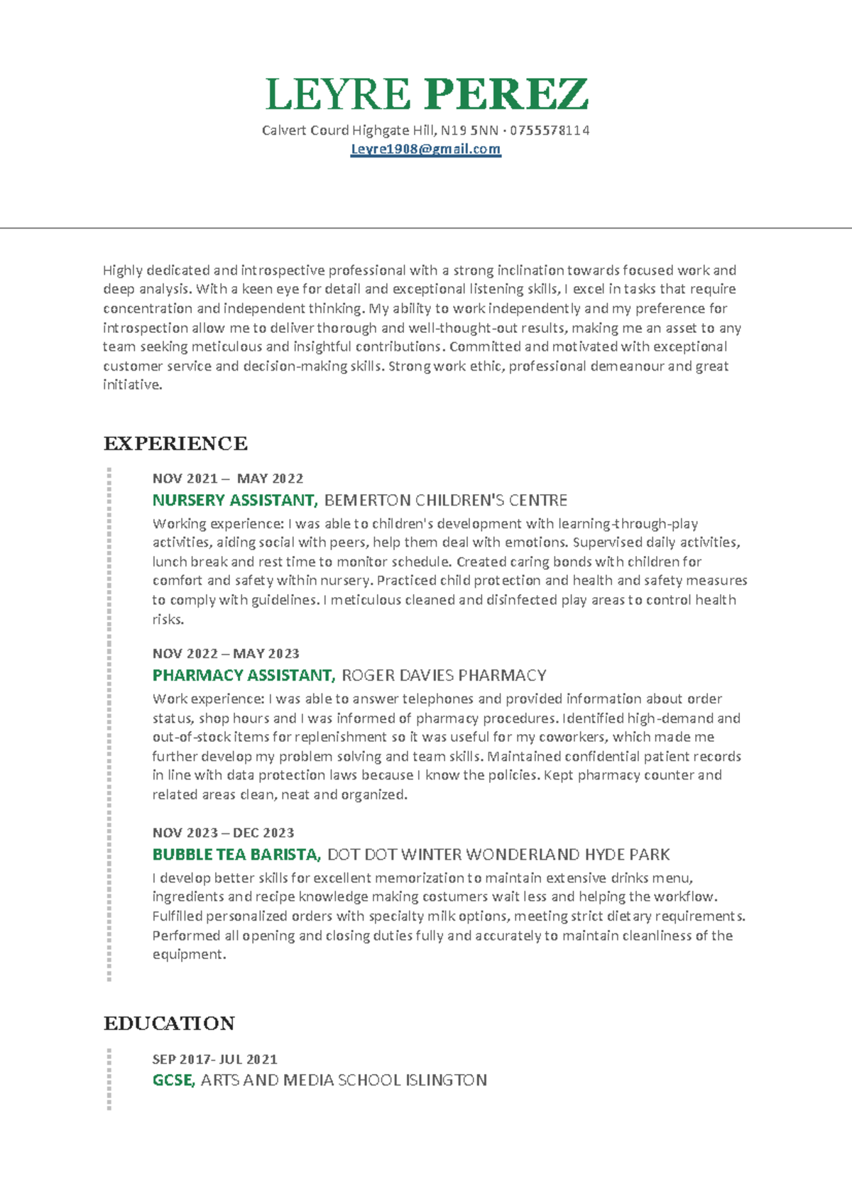 Document 5 - jedtj - LEYRE PEREZ Calvert Courd Highgate Hill, N19 5NN ...