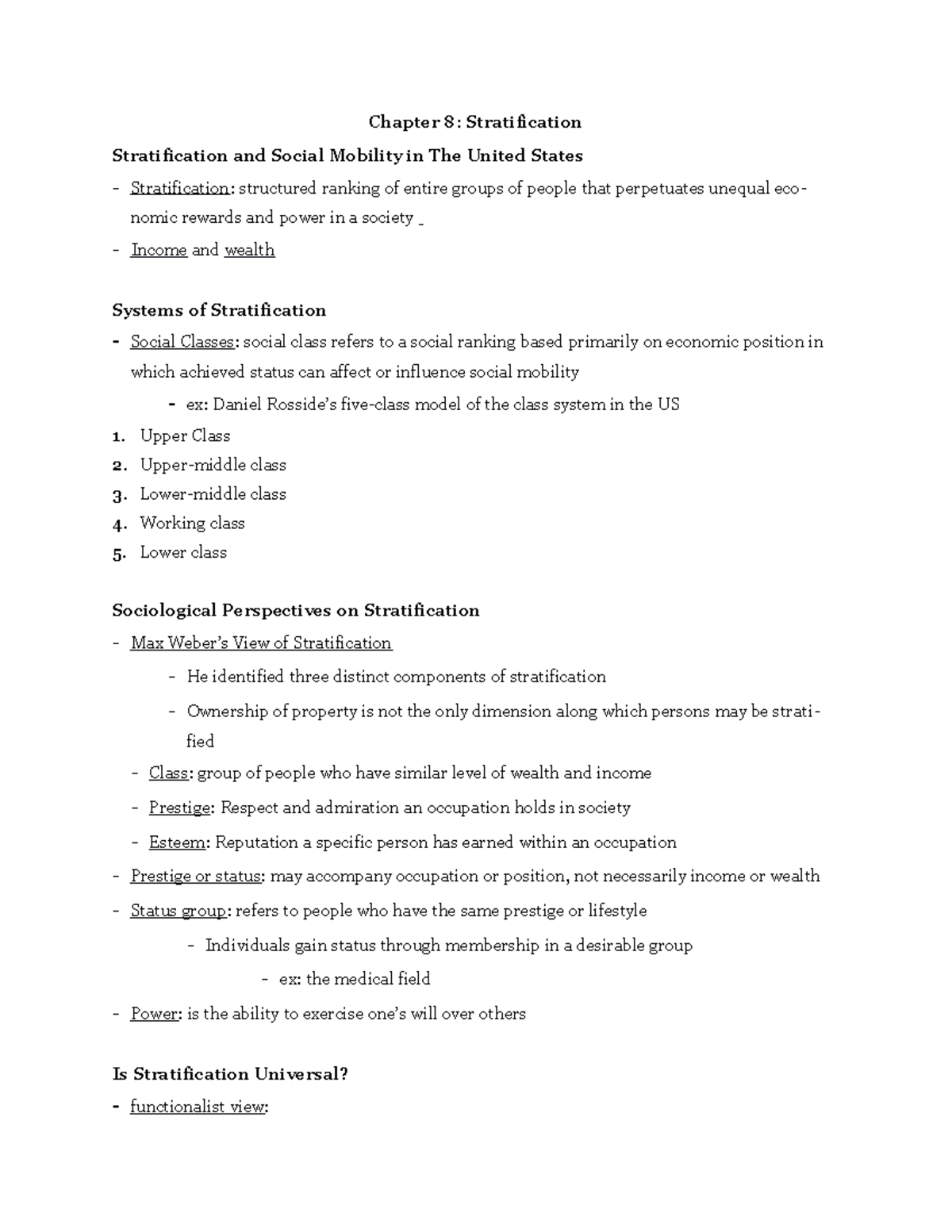 Sociology Test 3 Study Guide - Chapter 8: Stratification Stratification ...
