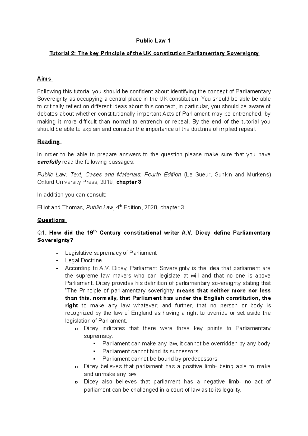 Tutorial 2 semester - LAWS1026 - Southampton - Studocu