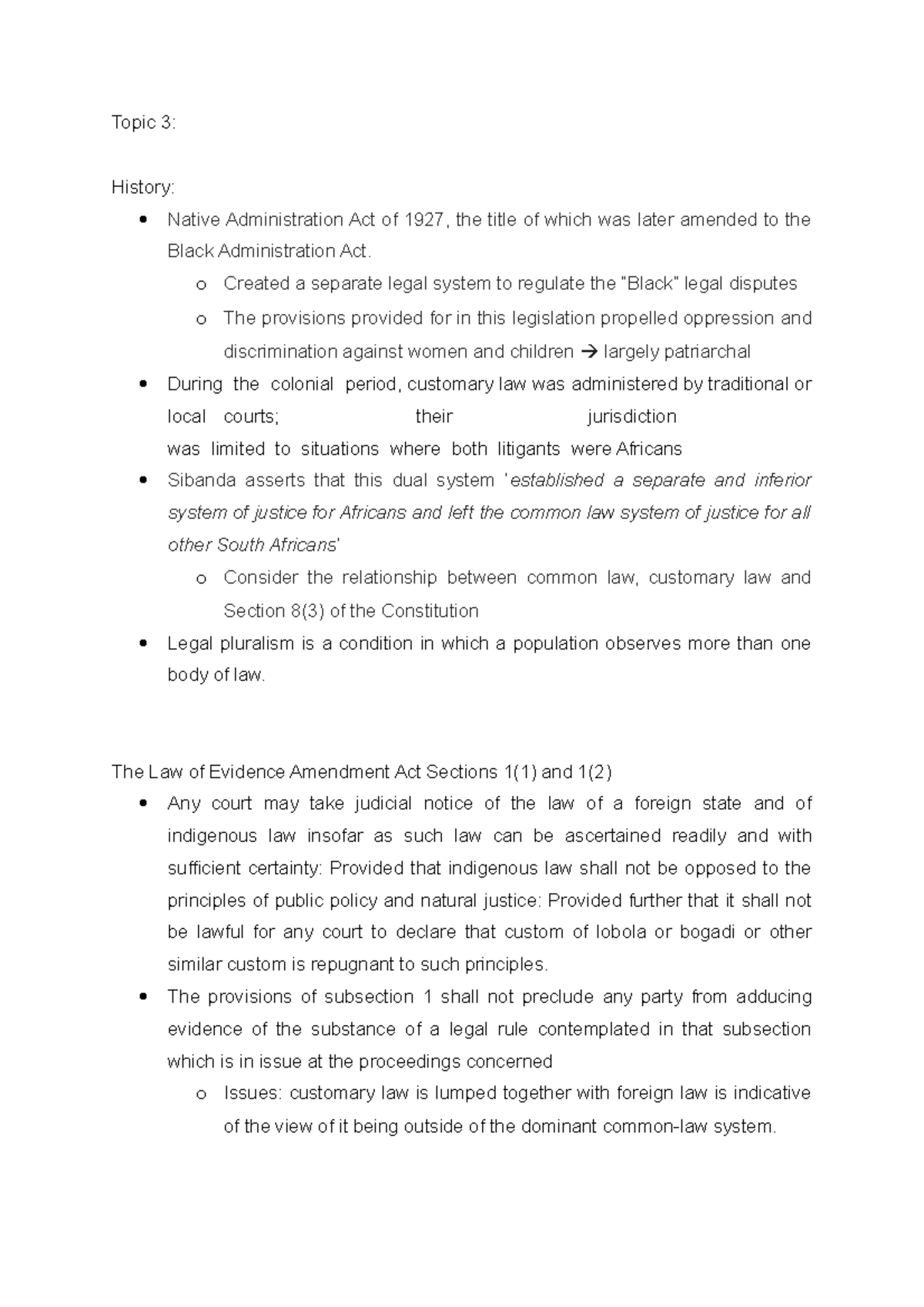 Topic 3 - Topic 3: History: Native Administration Act of 1927, the ...