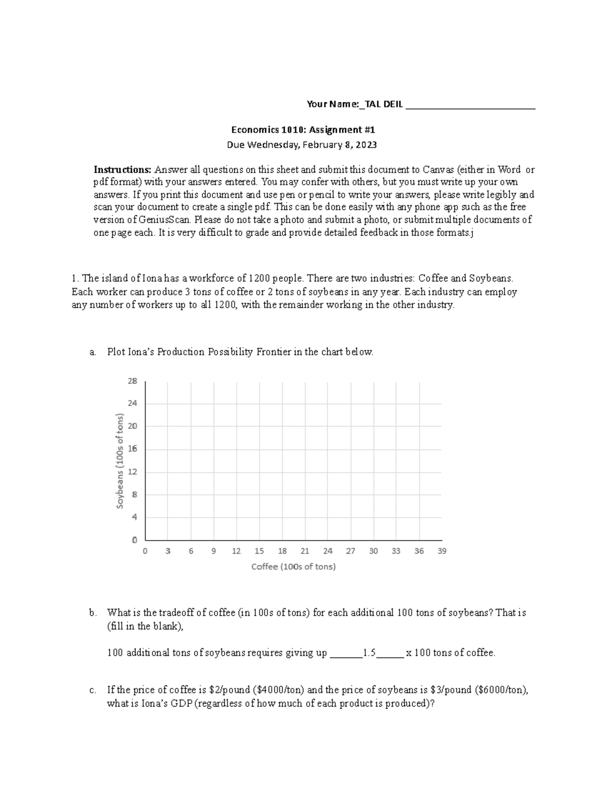 Economic assignment 1 - econnnn - Your Name:_TAL DEIL ...