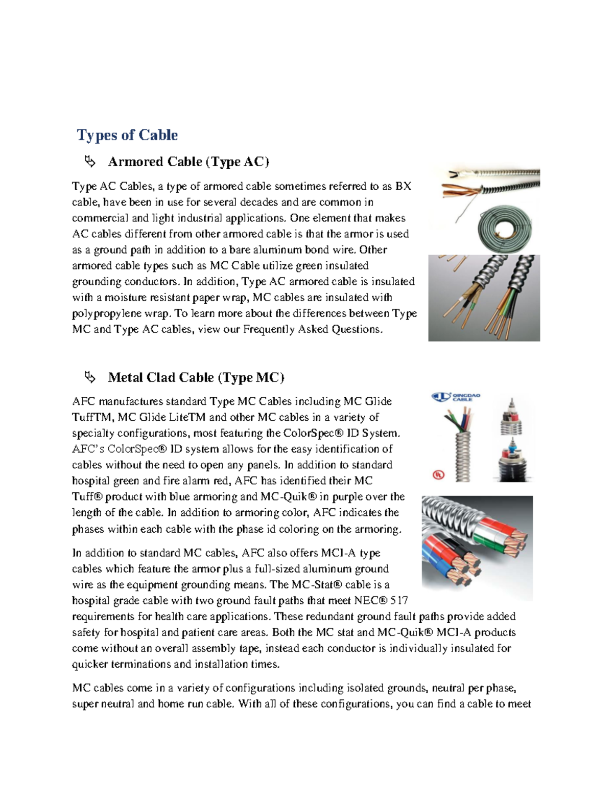 Types of Cable - Bldg. Utilities 2- Electrical - Name: AGATON, GERLEE ...