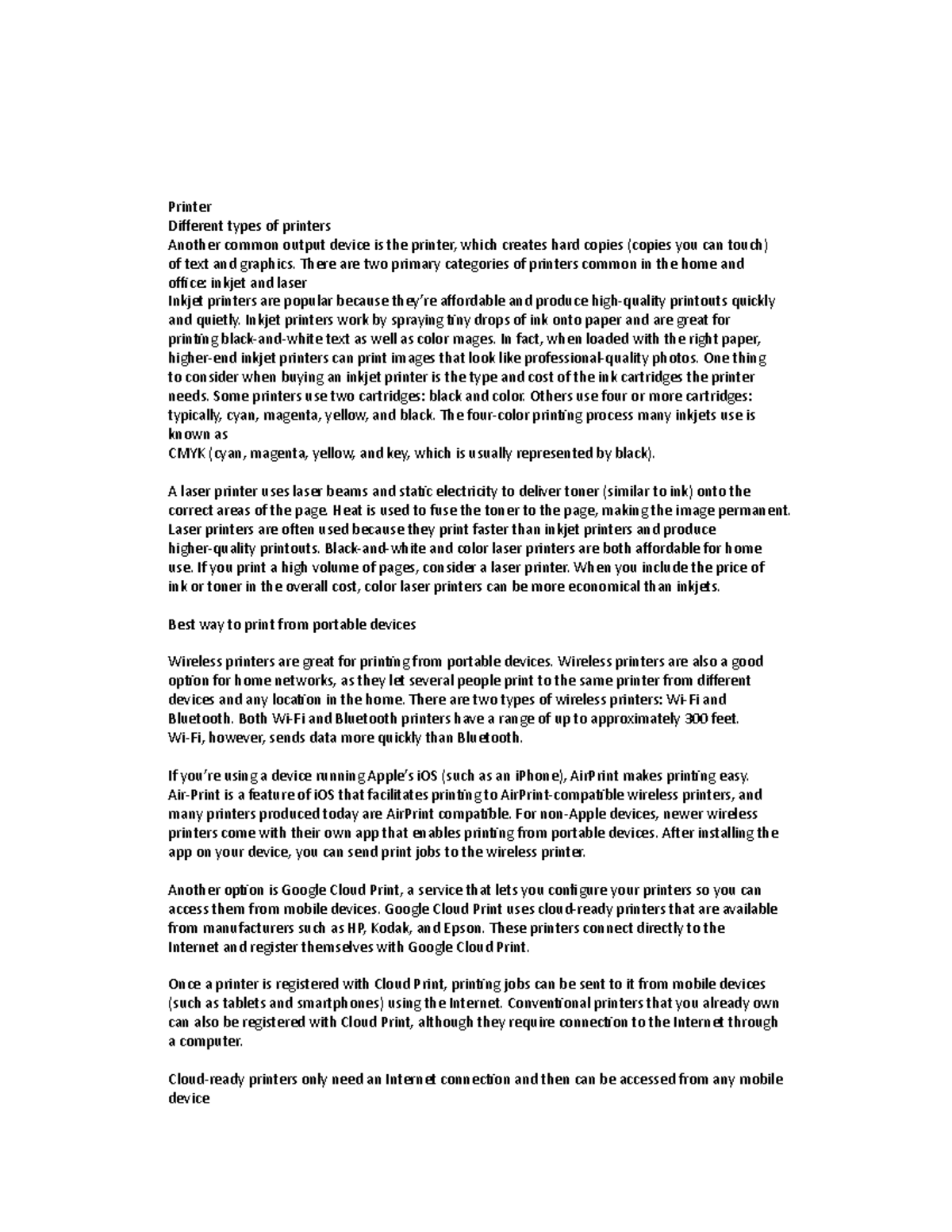 Introduction to Computing - Printer Different types of printers Another ...