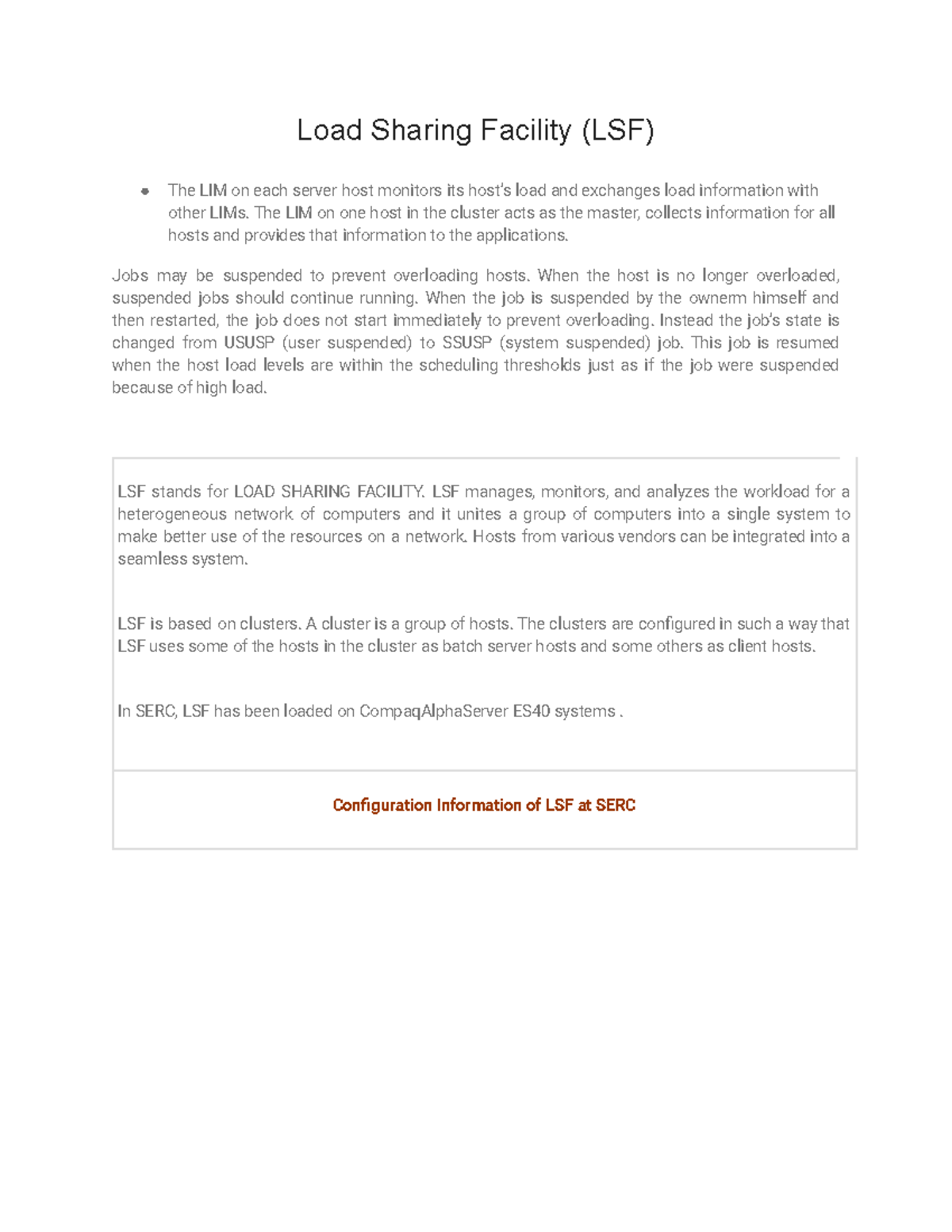 Load sharing facility for cluster computing - Load Sharing Facility ...
