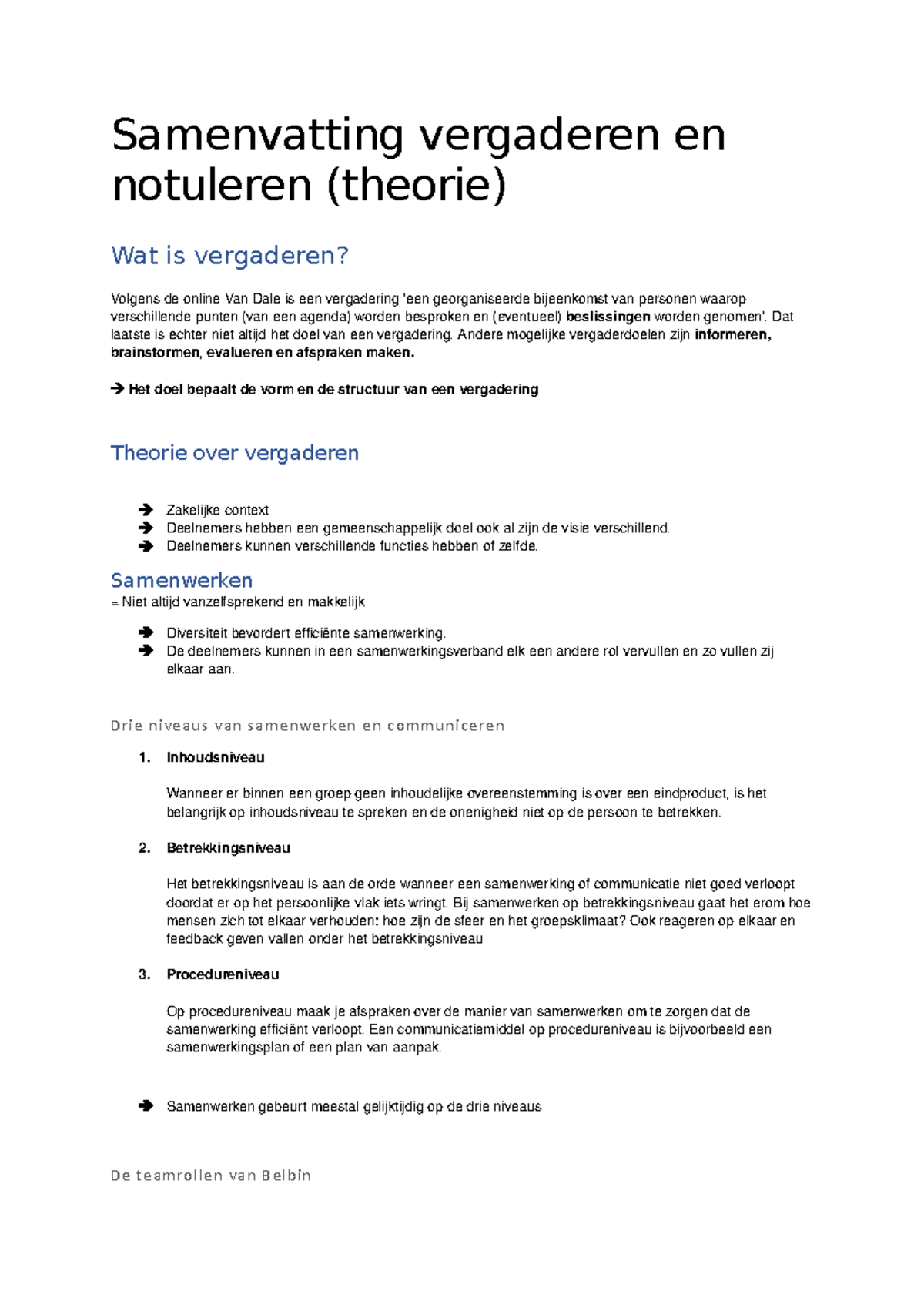 Samenvatting Vergaderen en notuleren (handboek Gespreksvoering in de ...
