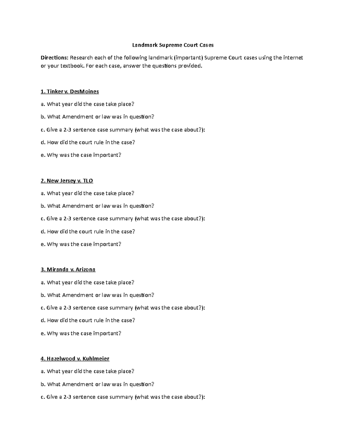 Landmark Supreme Court Cases - Landmark Supreme Court Cases Directions ...