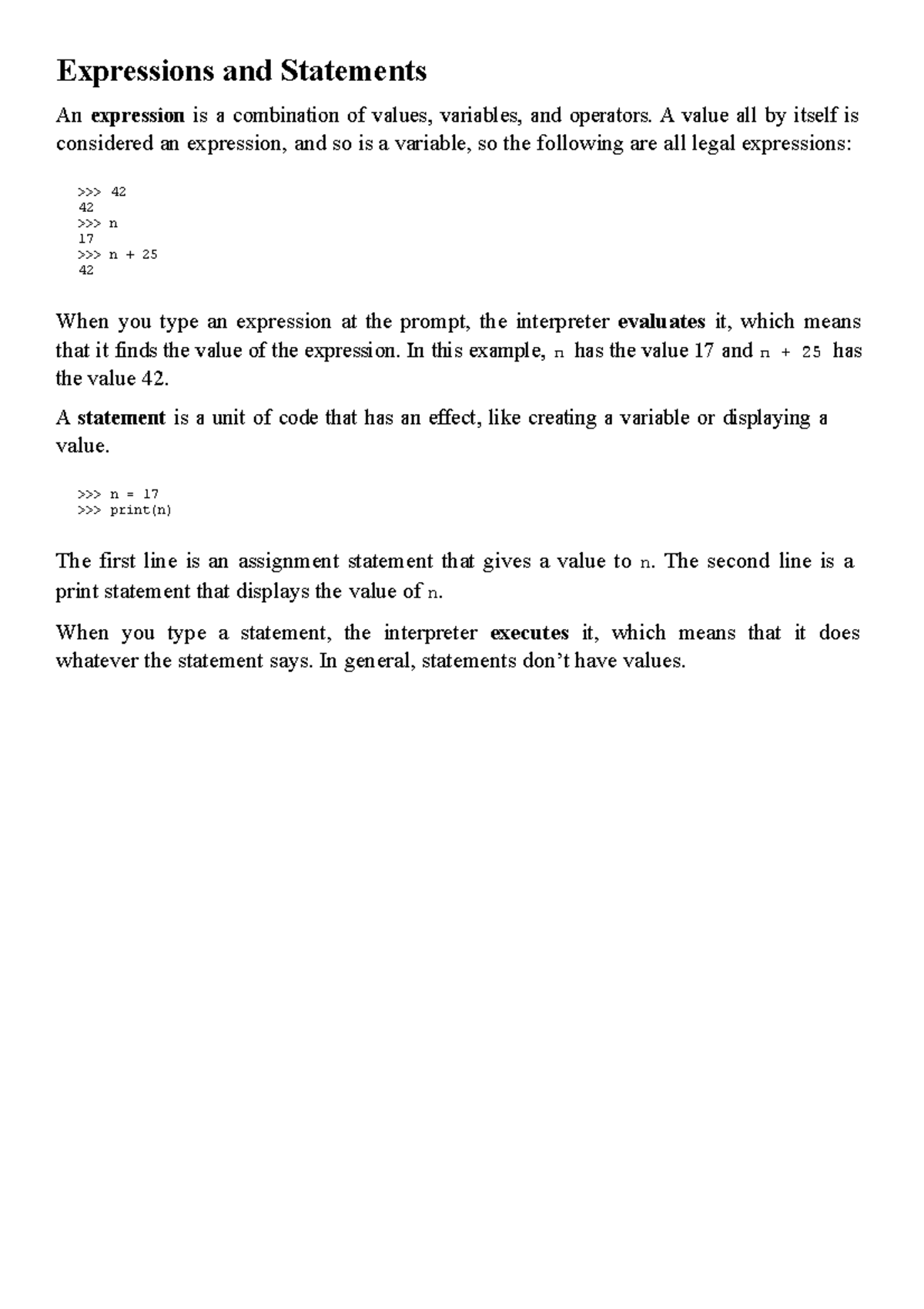 Expressions and Statements - A value all by itself is considered an ...