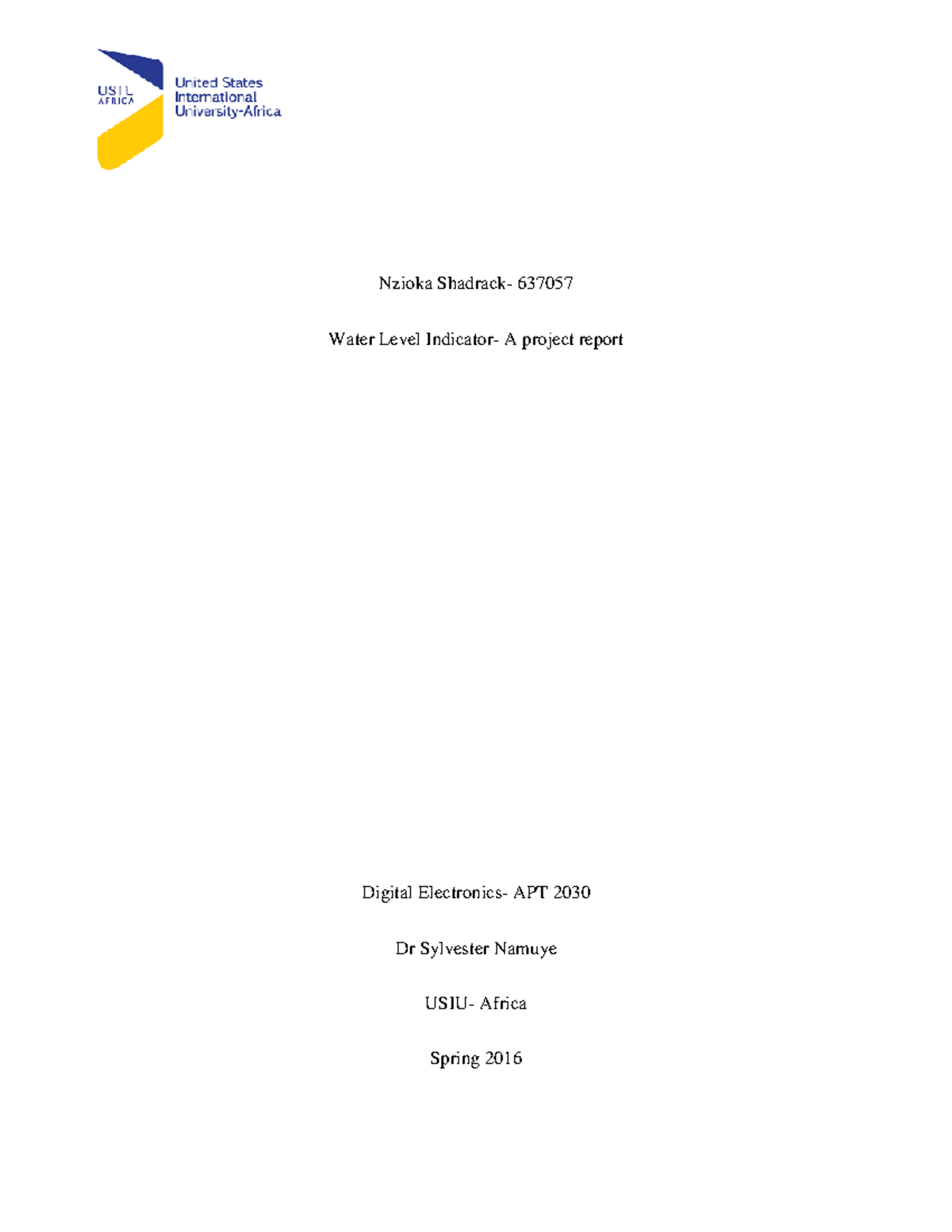 Project- Water Level Indicator - Nzioka Shadrack- 637057 Water Level ...