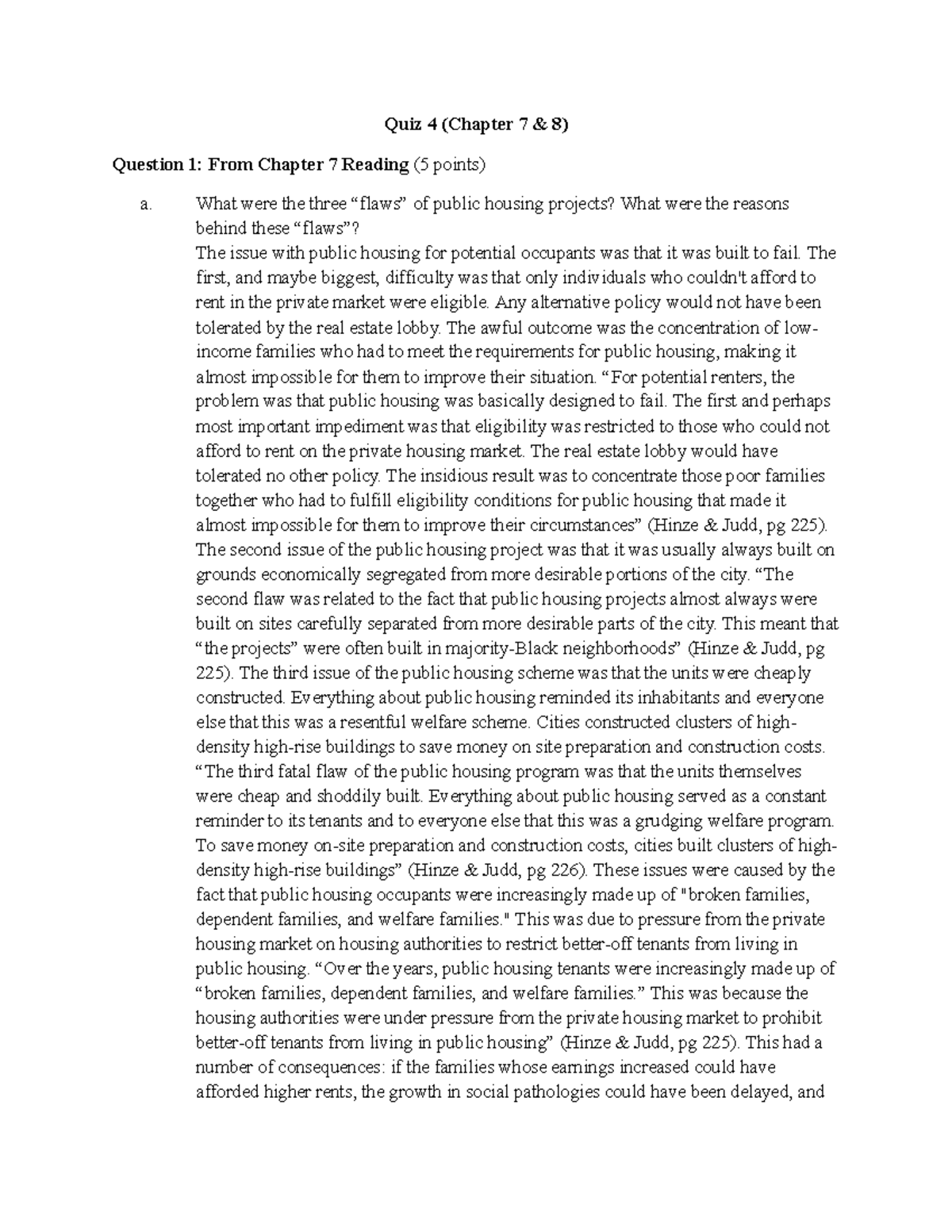 Urban Politics Quiz 4 - Essay answers from the book. - Quiz 4 (Chapter ...