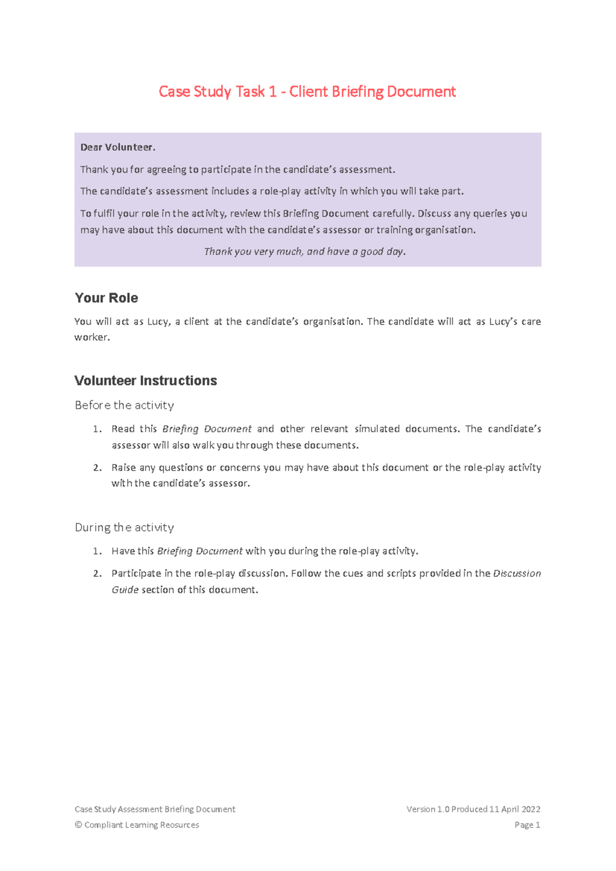 Case Study Task 1 - Client (Lucy) Briefing Document - Case Study ...
