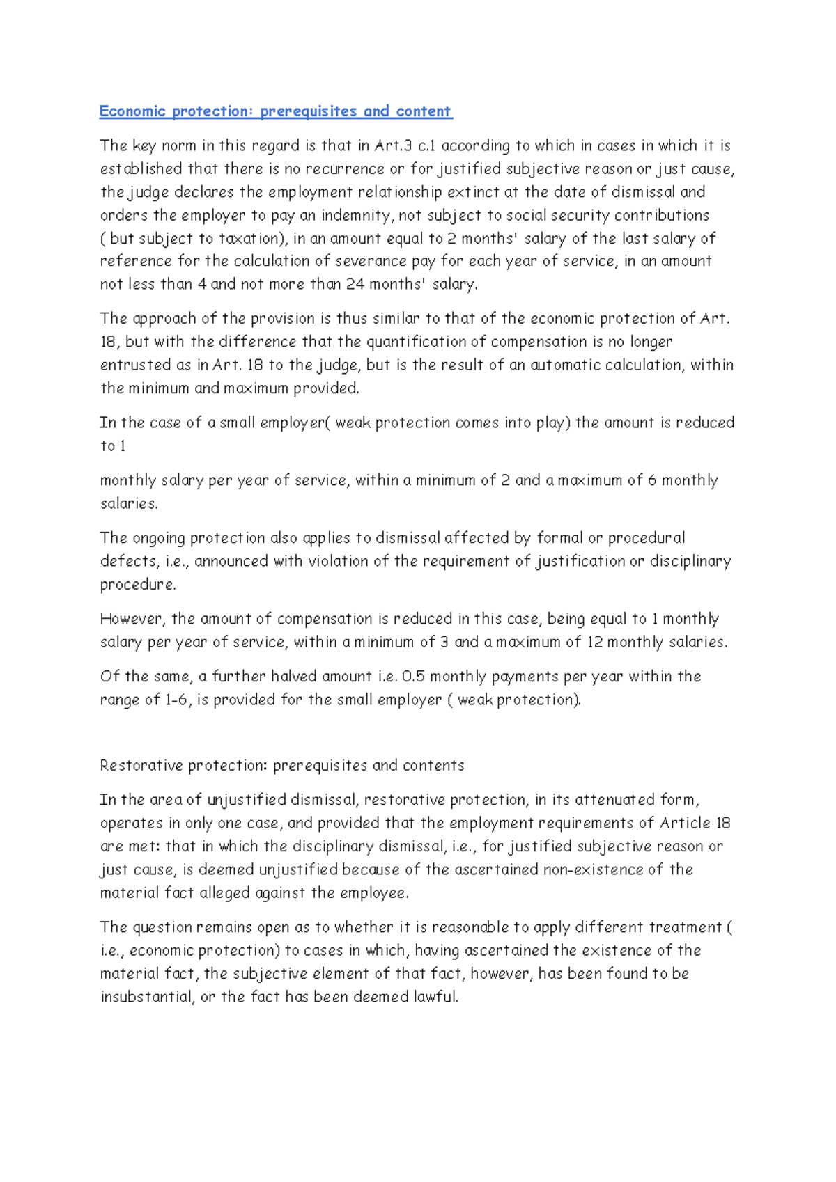 Economic protection prerequisites and content 5 - The approach of the ...