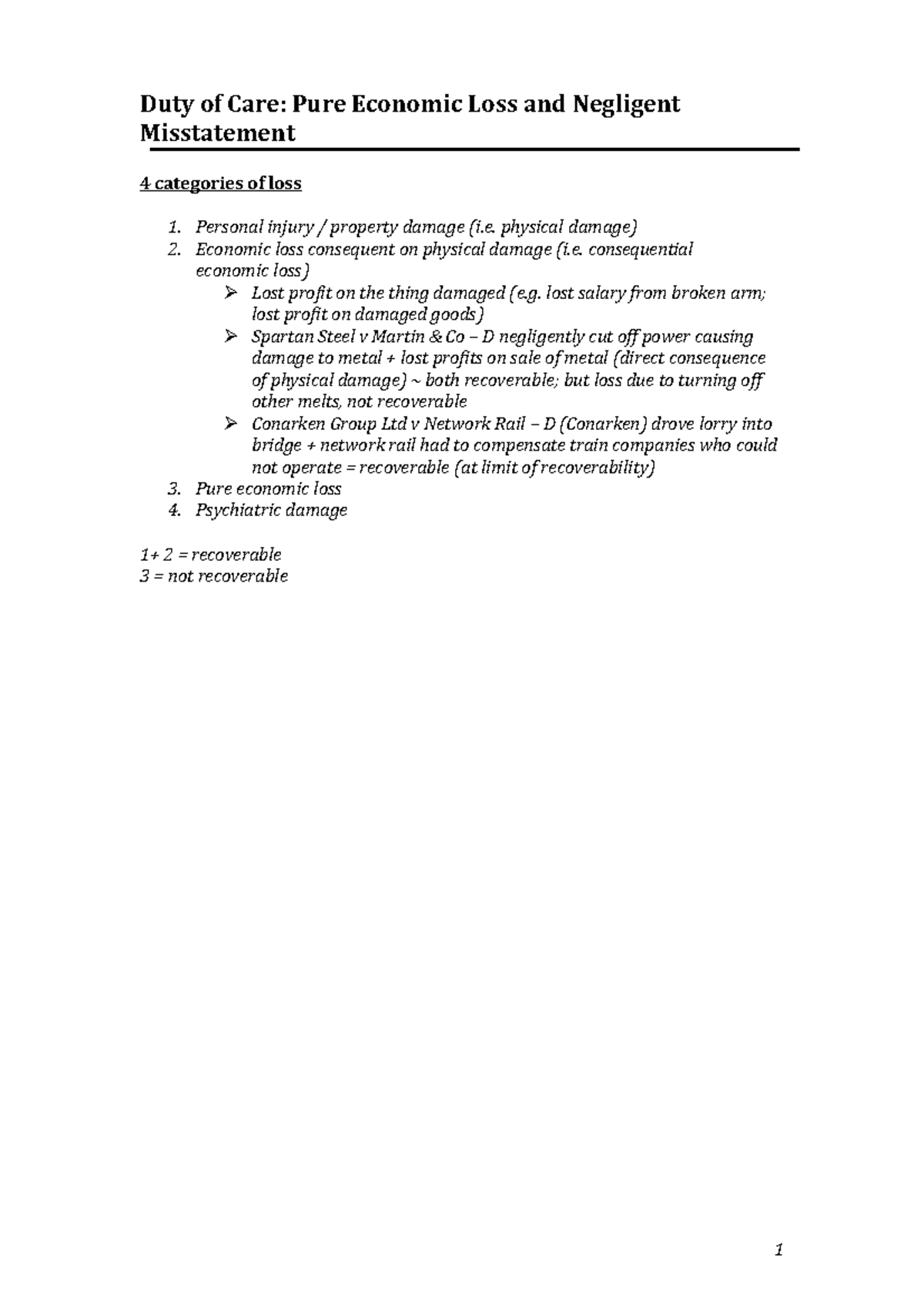 09 Pure Economic Loss - PUBLIC LAW - 1 Duty of Care: Pure Economic Loss ...