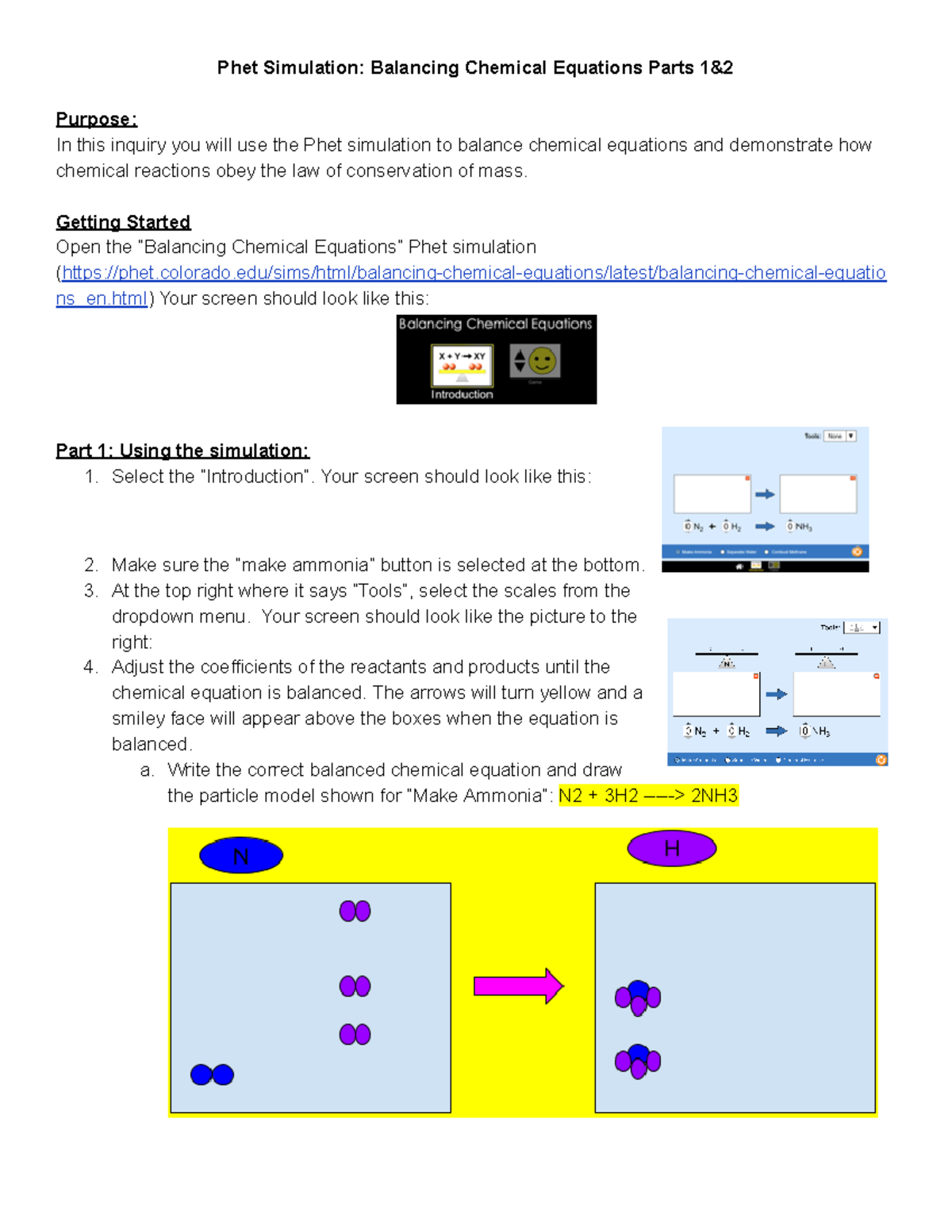 Phet Simulation Balancing Chemical Equations Adv Chem - Phet Simulation: Balancing Chemical ...