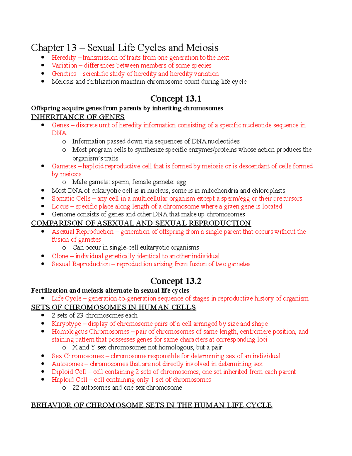 13. Sexual Life Cycles and Meiosis - Chapter 13 – Sexual Life Cycles ...