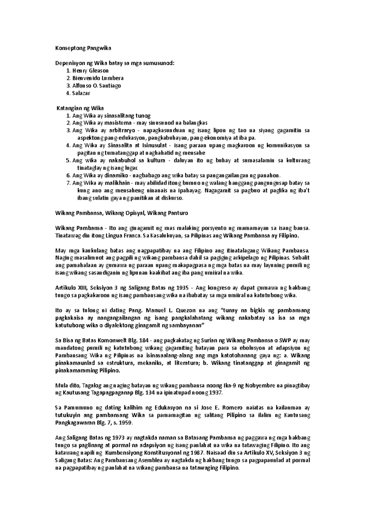 Lesson 1 - Konseptong Pangwika Depenisyon ng Wika batay sa mga ...
