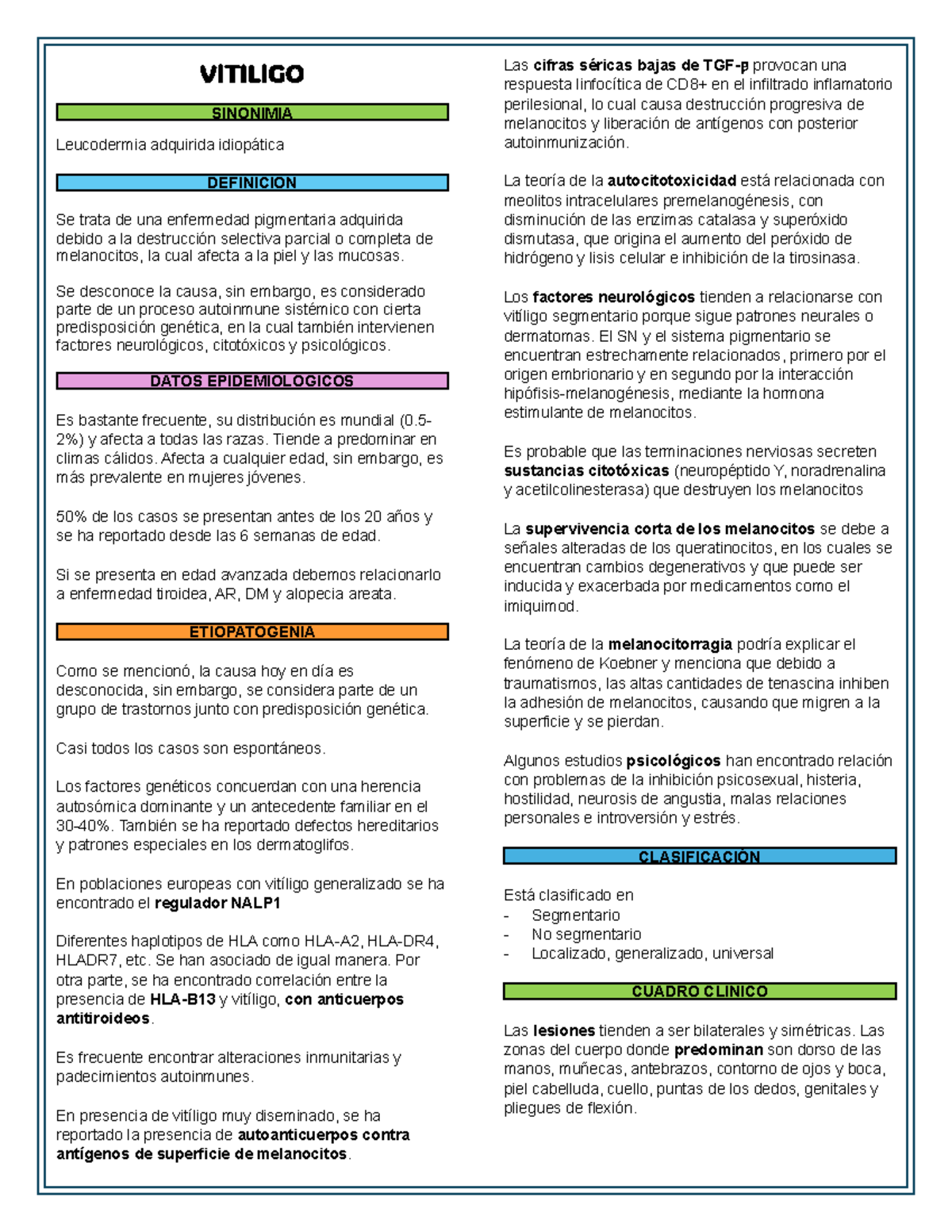 Vitiligo resumen - VITILIGO SINONIMIA Leucodermia adquirida idiopática ...