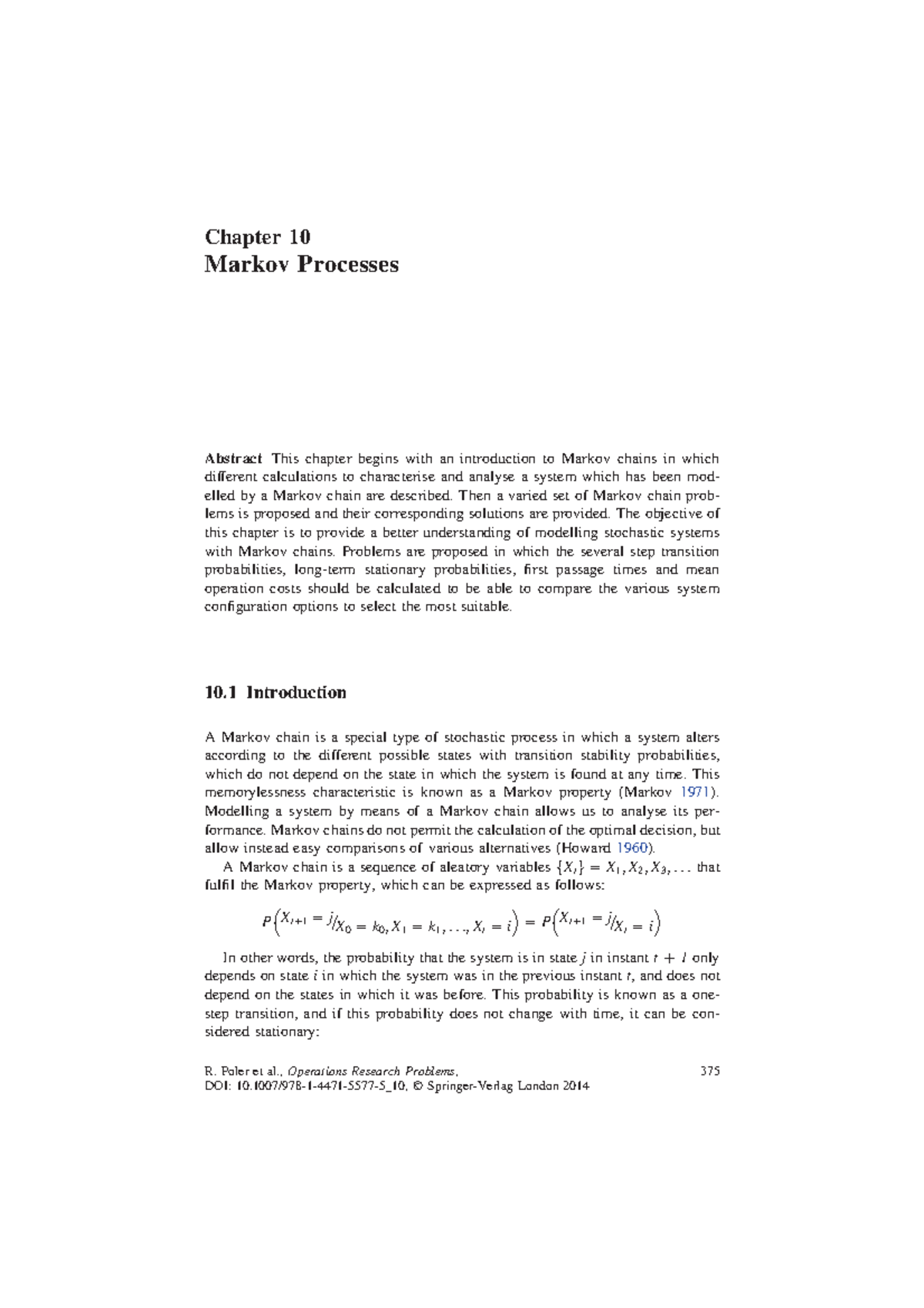 Markov chain problems and solutions - Chapter 10 Markov Processes ...