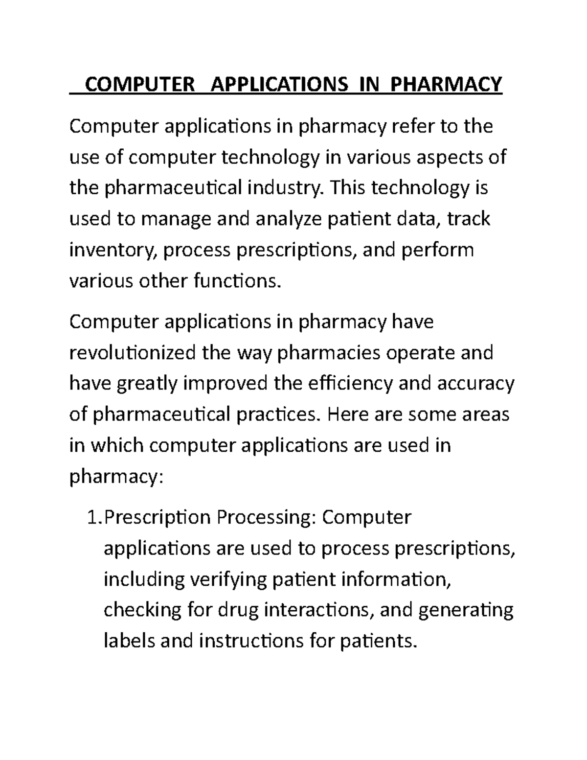 Computer Applications IN Pharmacy - COMPUTER APPLICATIONS IN PHARMACY ...