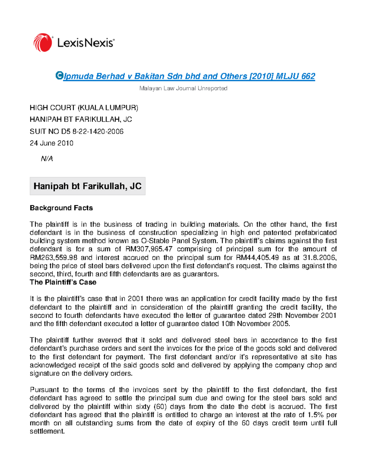 Ipmuda Berhad v Bakitan Sdn bhd and Others [2010 ] MLJU - On the other ...