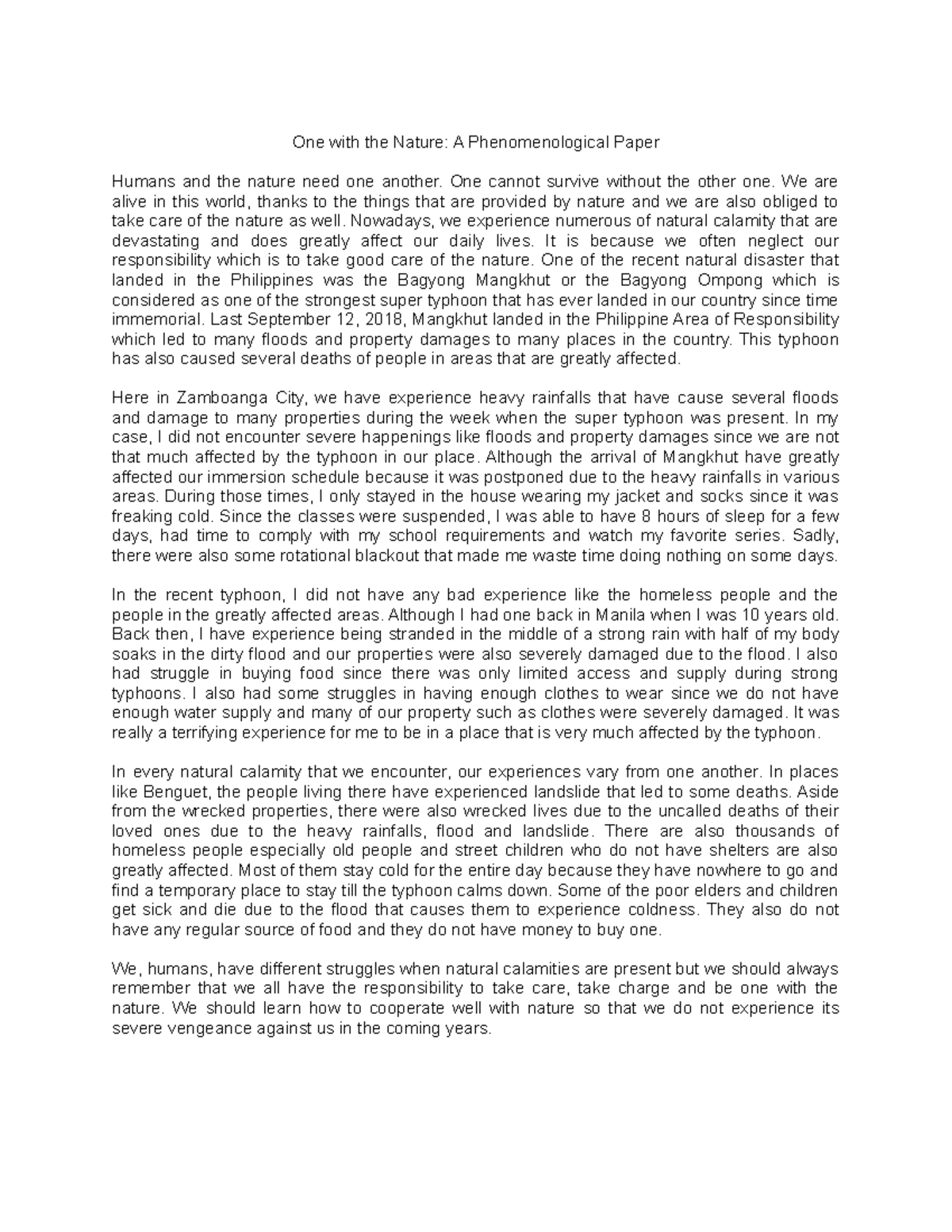 One with the Nature-Phenomenological Paper - One with the Nature: A ...