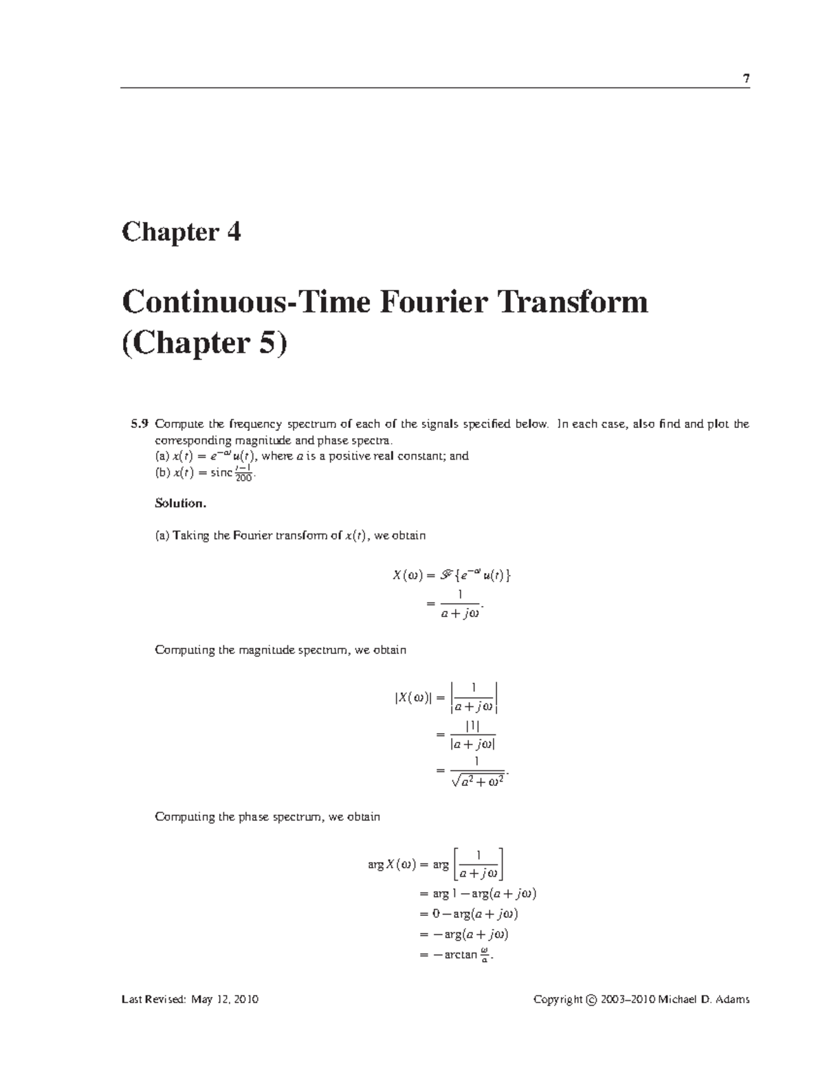 Continuous - Time Signals and Systems - Assignments - asgn5b soln - 7 Chapter 4 Continuous-Time ...