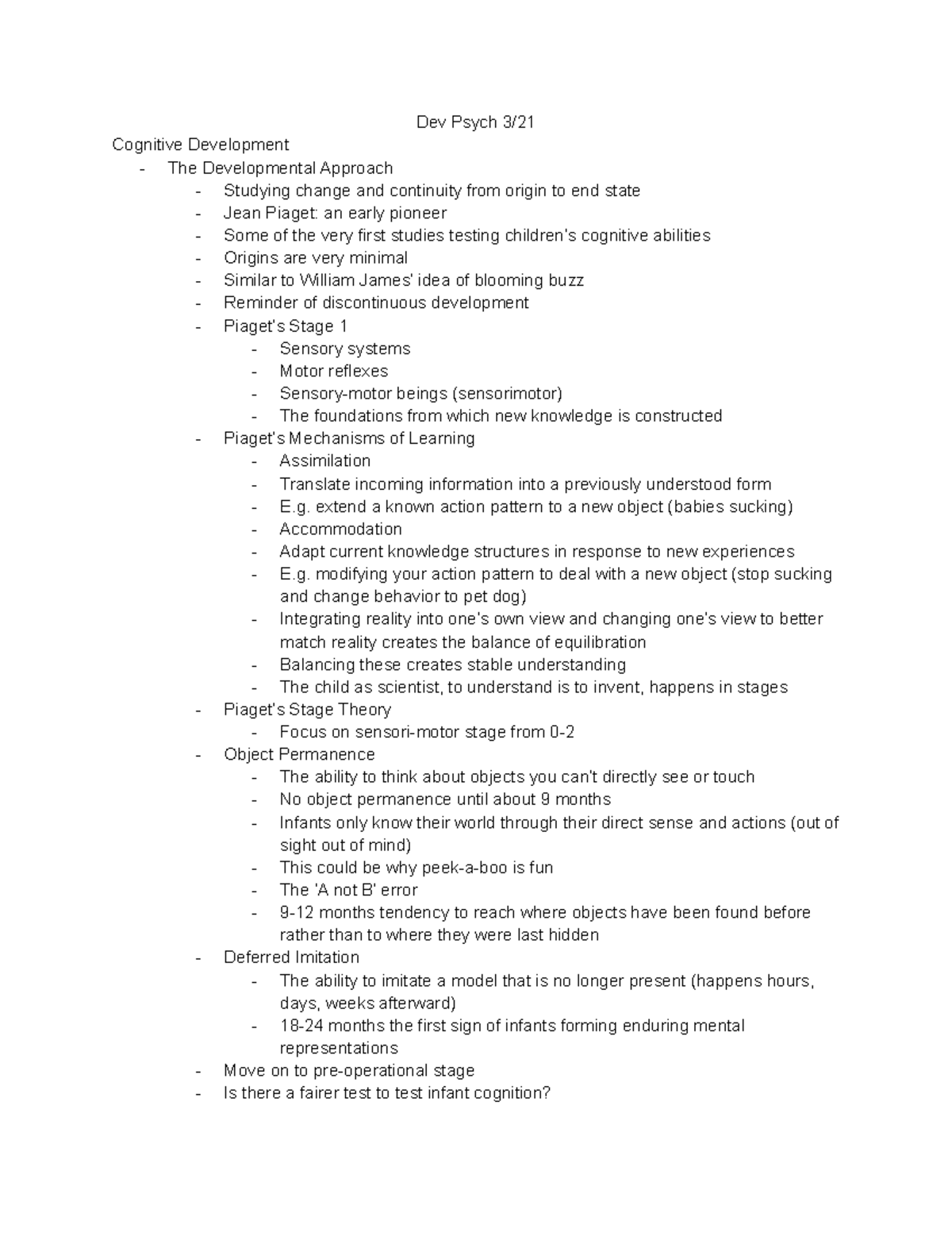 Developmental Psych 3/21 - Dev Psych 3/ Cognitive Development The ...
