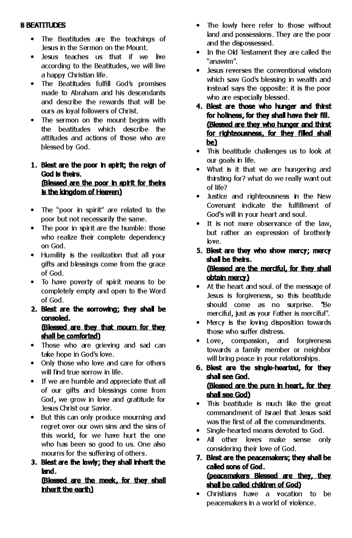 RS reviewer 3rd qt - religious studies lecture - 8 BEATITUDES The ...