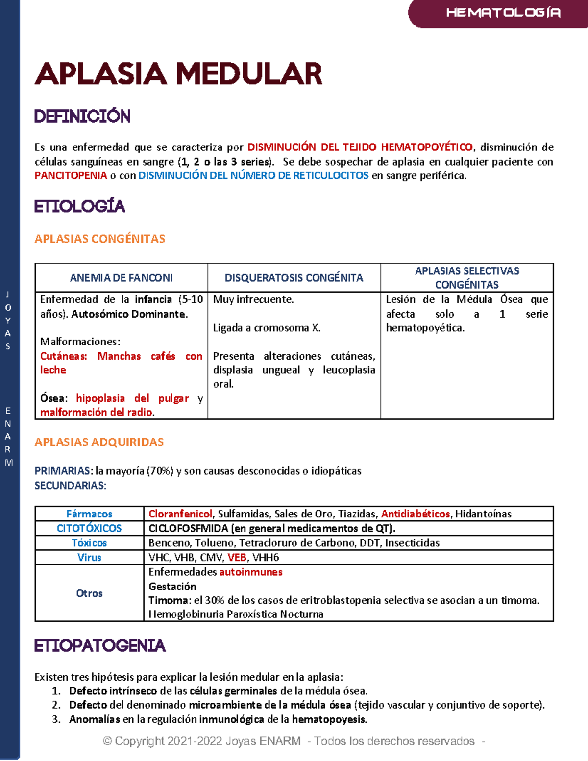 Aplasia Medular - J O Y A S E N A R M APLASIA MEDULAR DEFINICIÓN Es una ...