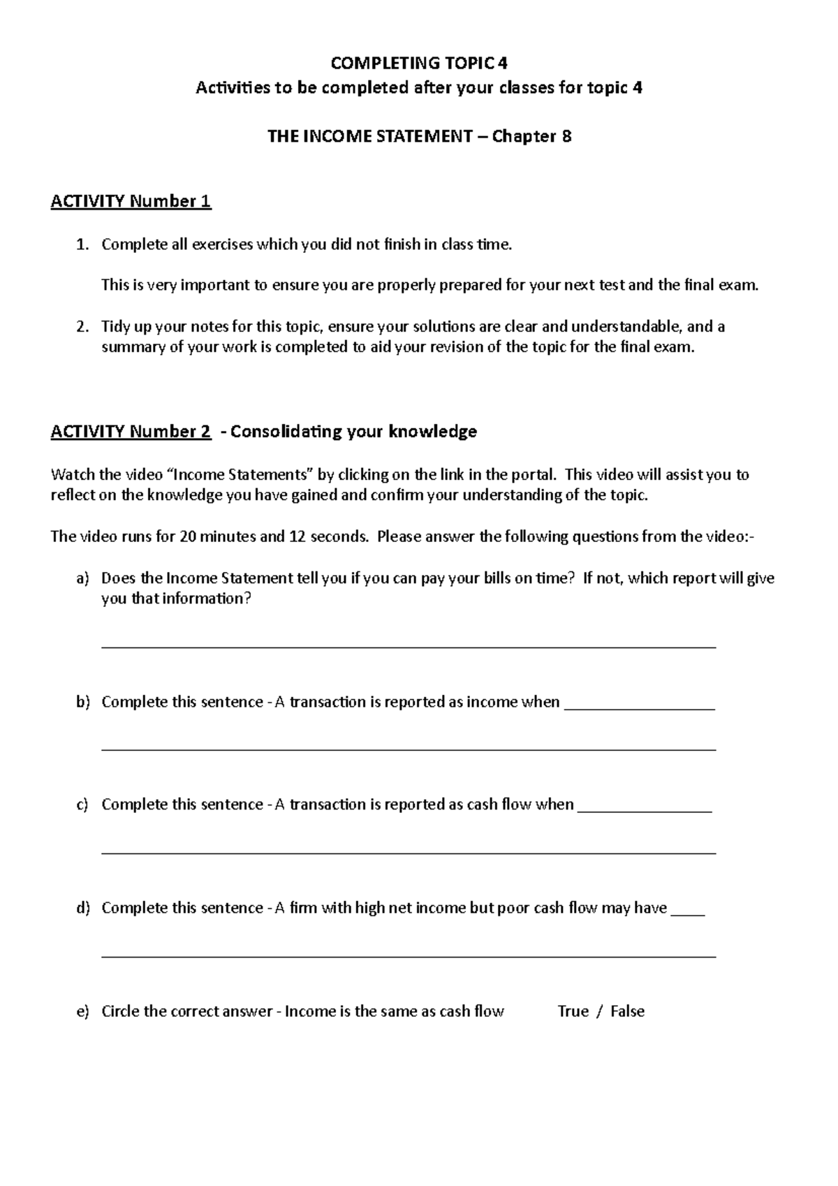 Topic 4 - Activities to do After class - COMPLETING TOPIC 4 Activities ...