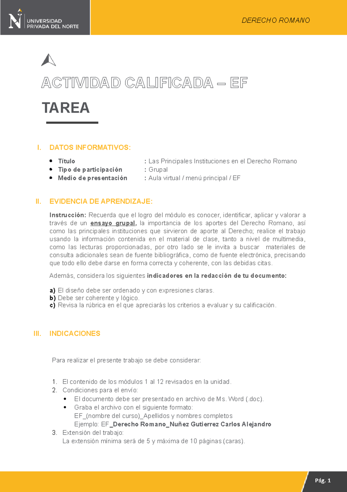 Derecho Romano EF - asssssssssssssssssssssssssssssssssssss - ACTIVIDAD CALIFICADA – EF TAREA I ...