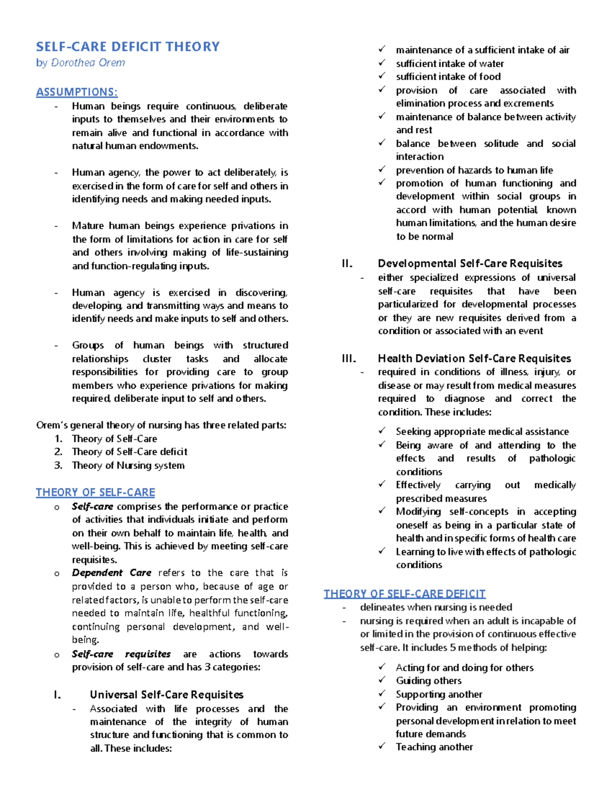 Dorothea Orem Self-Care - SELF-CARE DEFICIT THEORY by Dorothea Orem ...