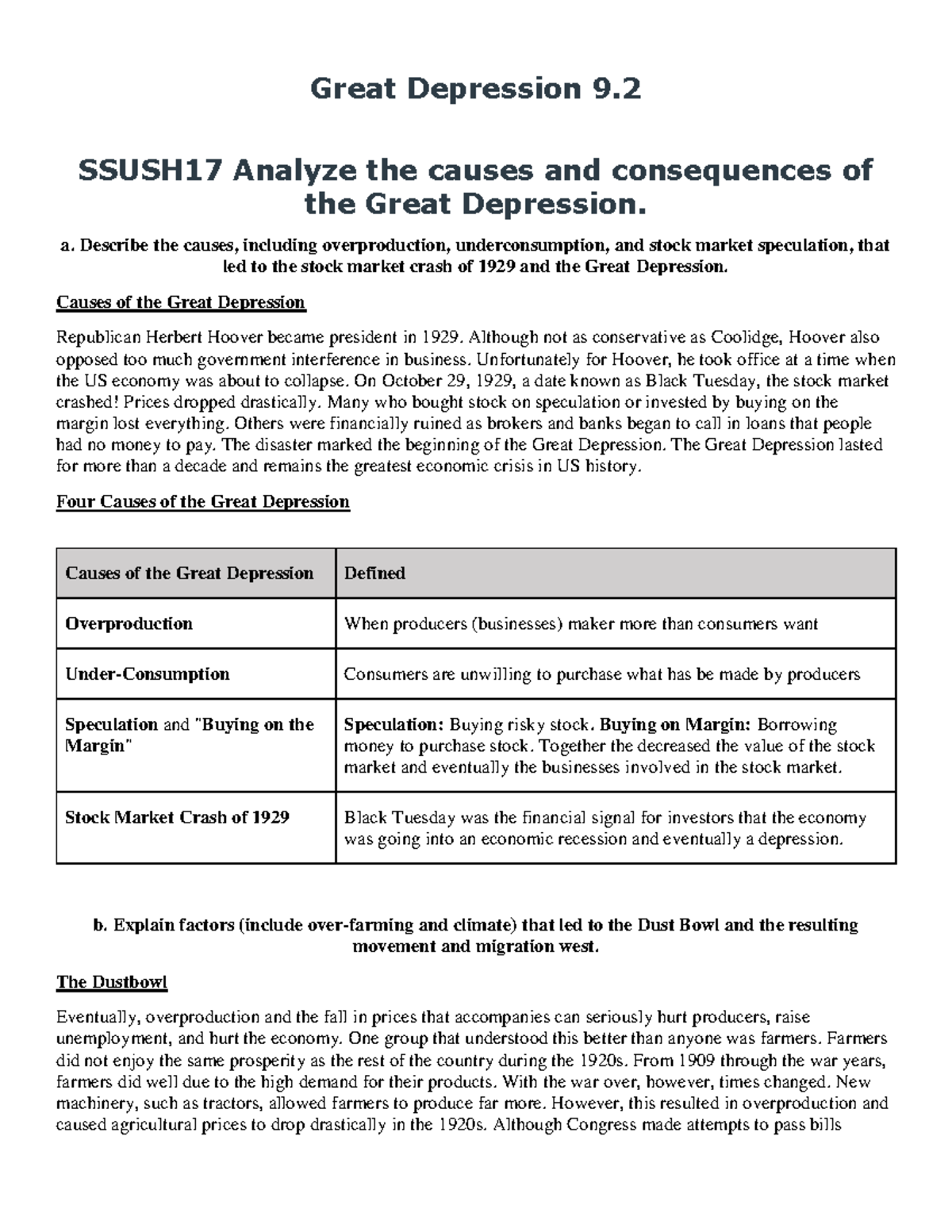 Great Depression 9.2 - us history work from a harvard student - Great ...