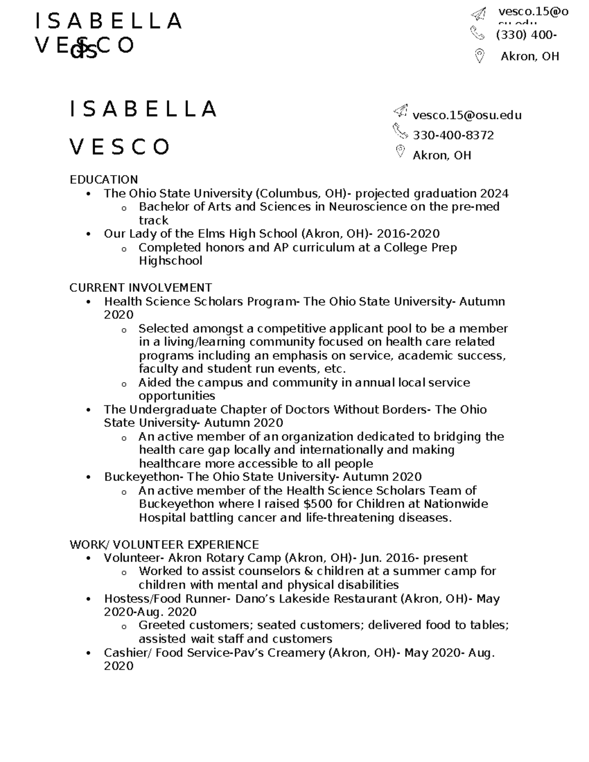 E Portfolio-Resume - rurhtu - I S A B E L L A V E S C O vesco@o su ...