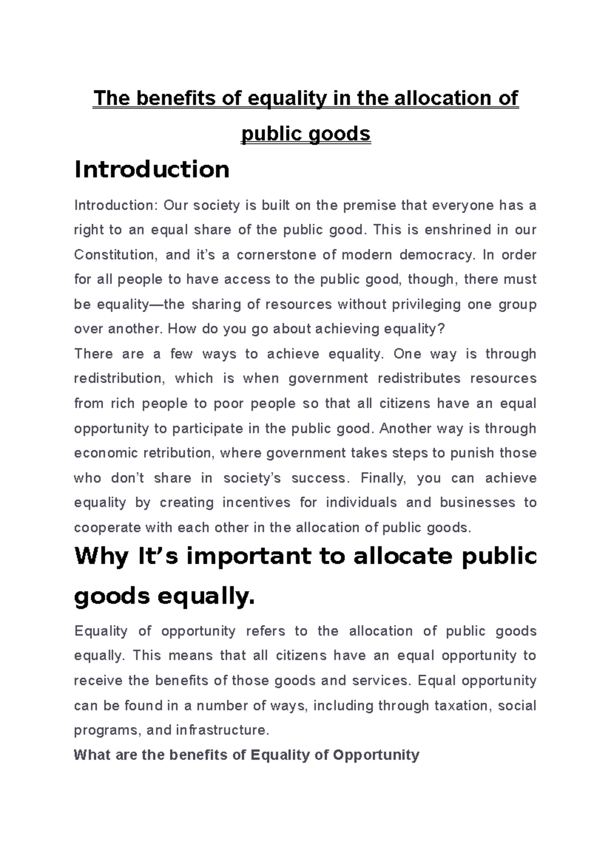 The benefits of equality in the allocation of public goods - The ...