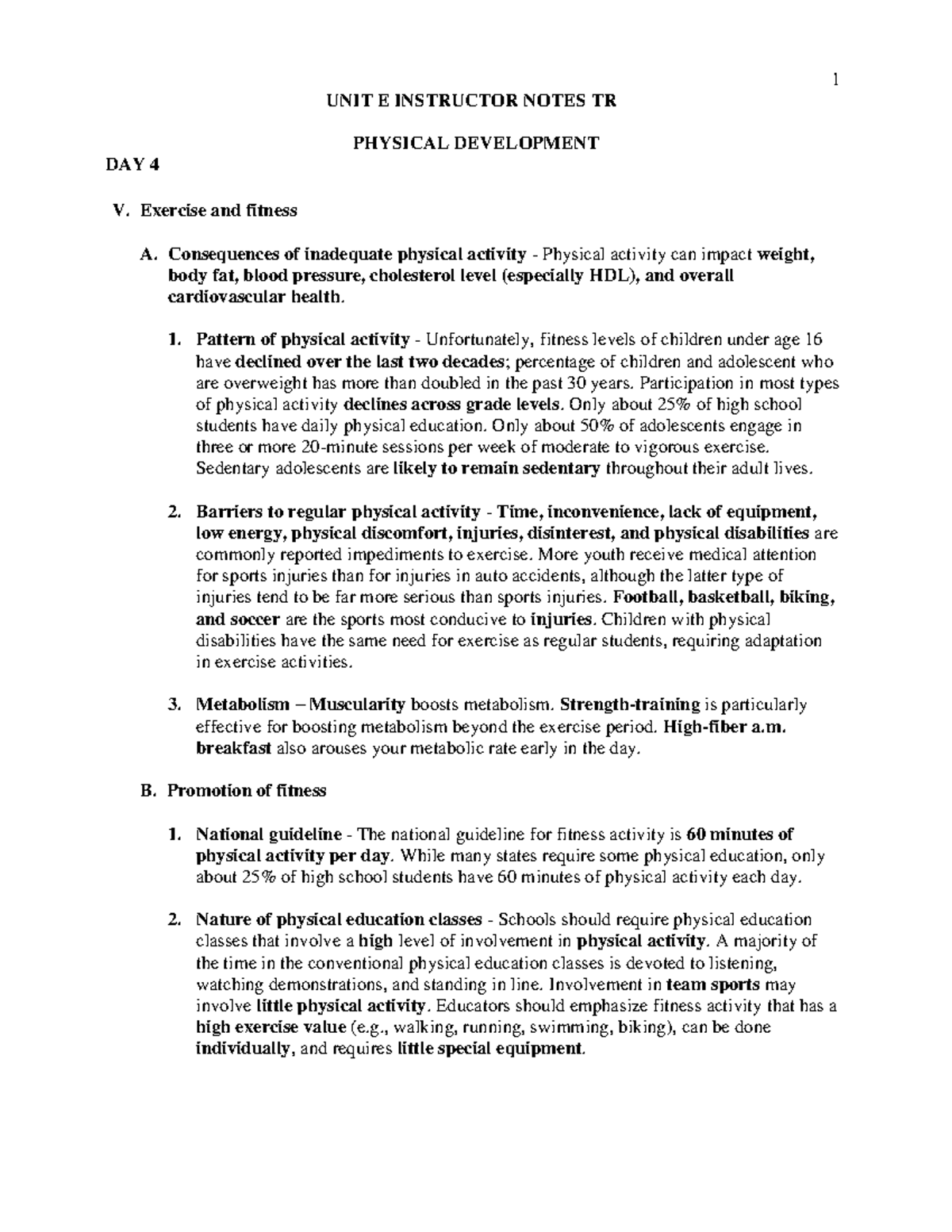 EDPY210 041918 - Lecture notes 1 - UNIT E INSTRUCTOR NOTES TR PHYSICAL ...