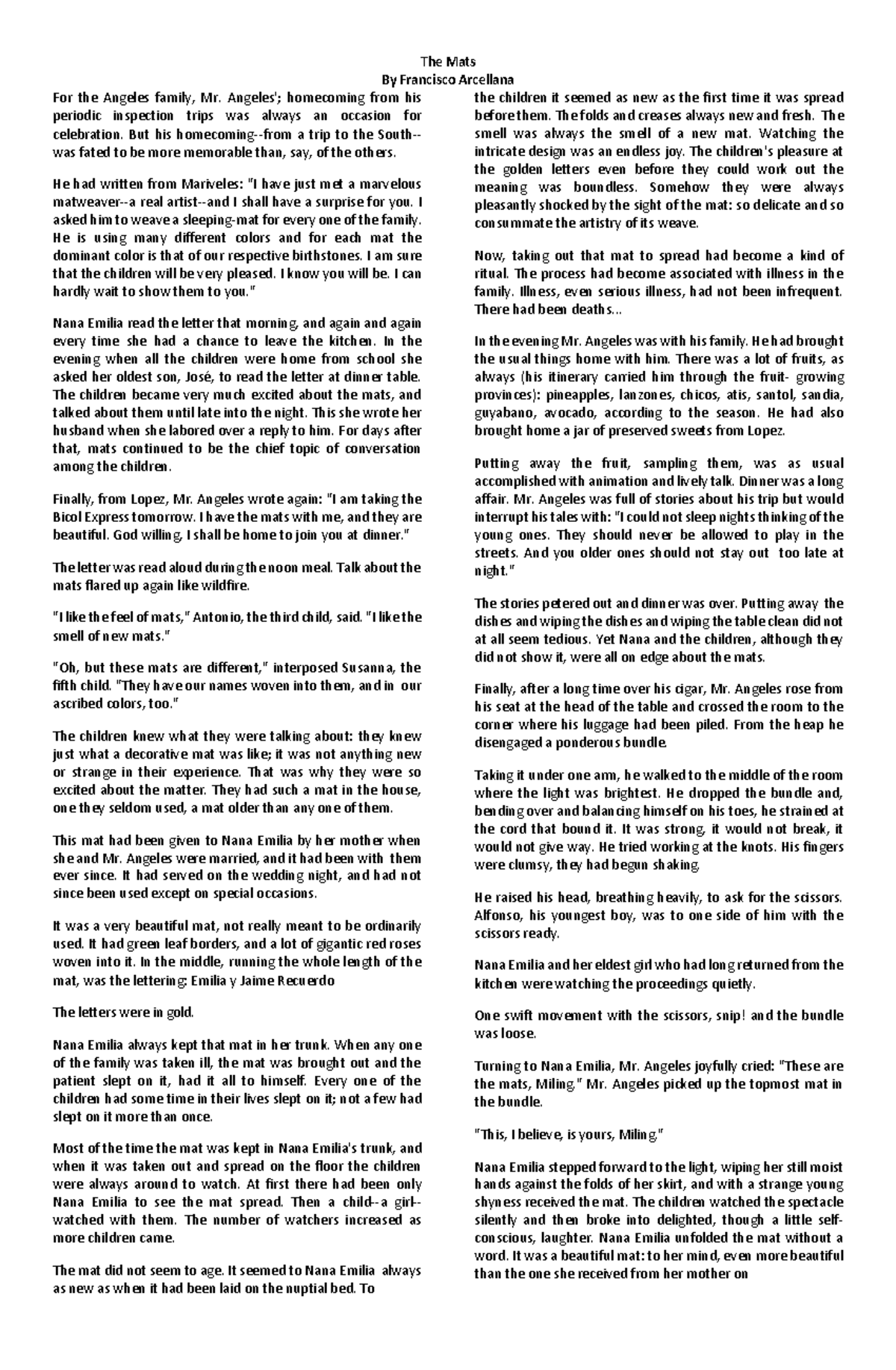 The Mats - The Mats - The Mats By Francisco Arcellana For the Angeles ...