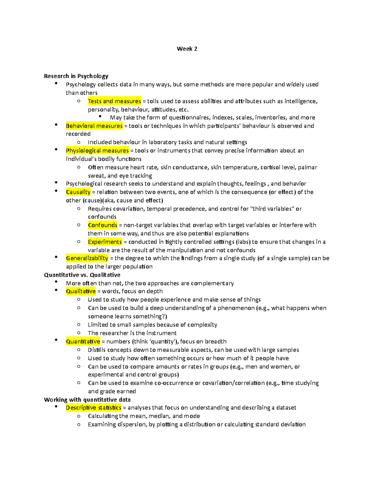 Week 2 - Week 2 notes for Psychology 101 - Week 2 Research in ...