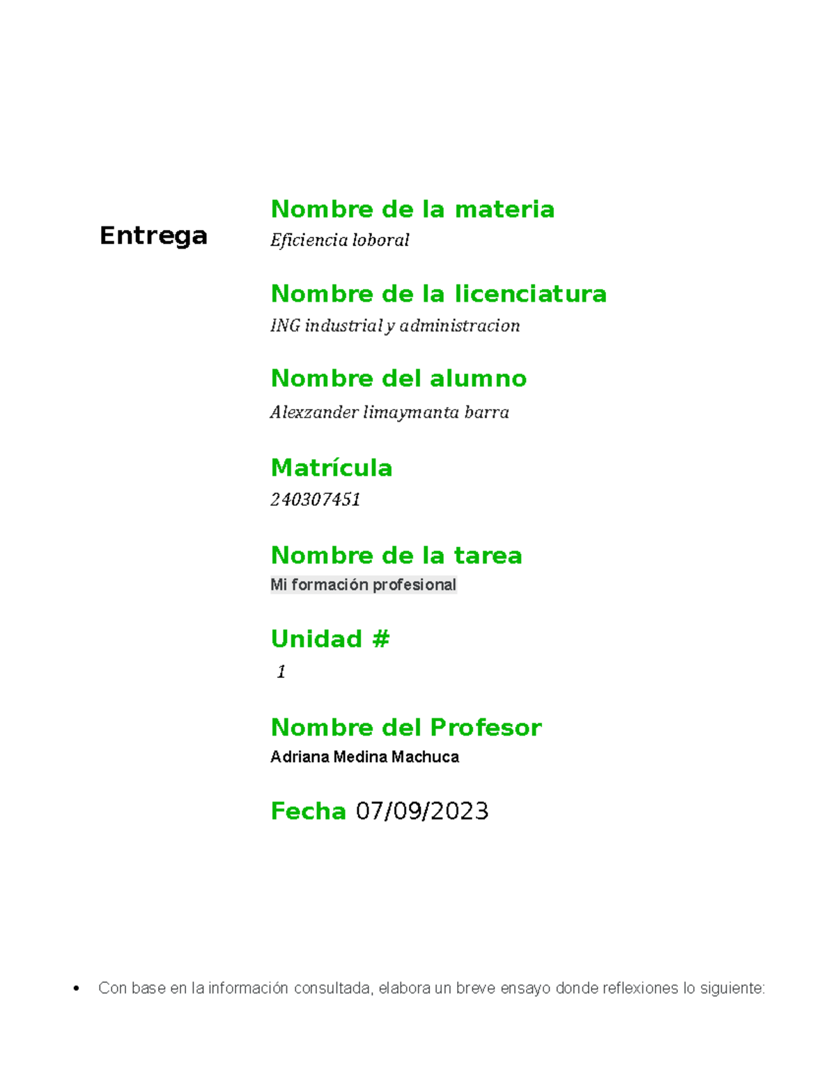 Eficiencia loboral 1 - afasf - Con base en la información consultada ...