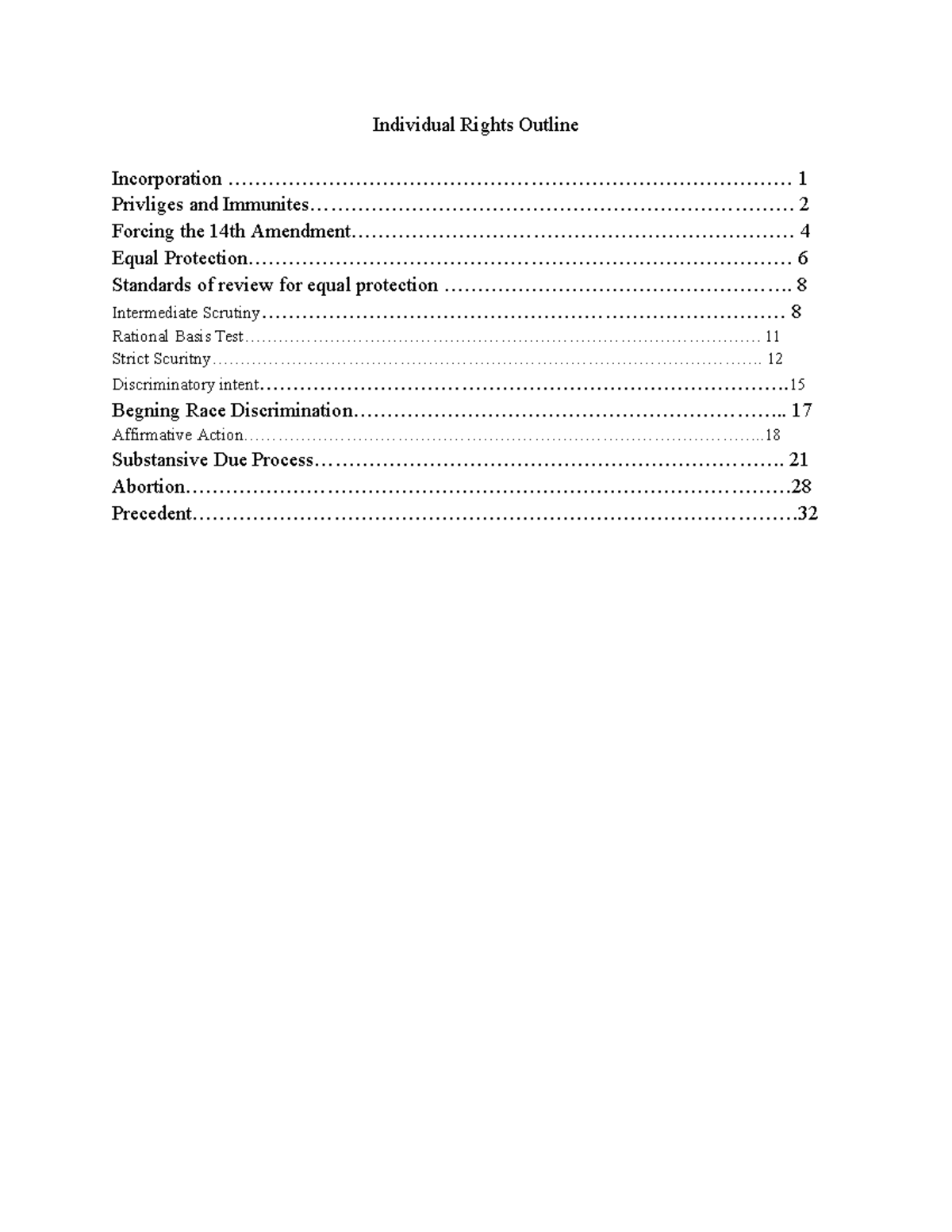 Individual Rights Outline - Individual Rights Outline Incorporation ...