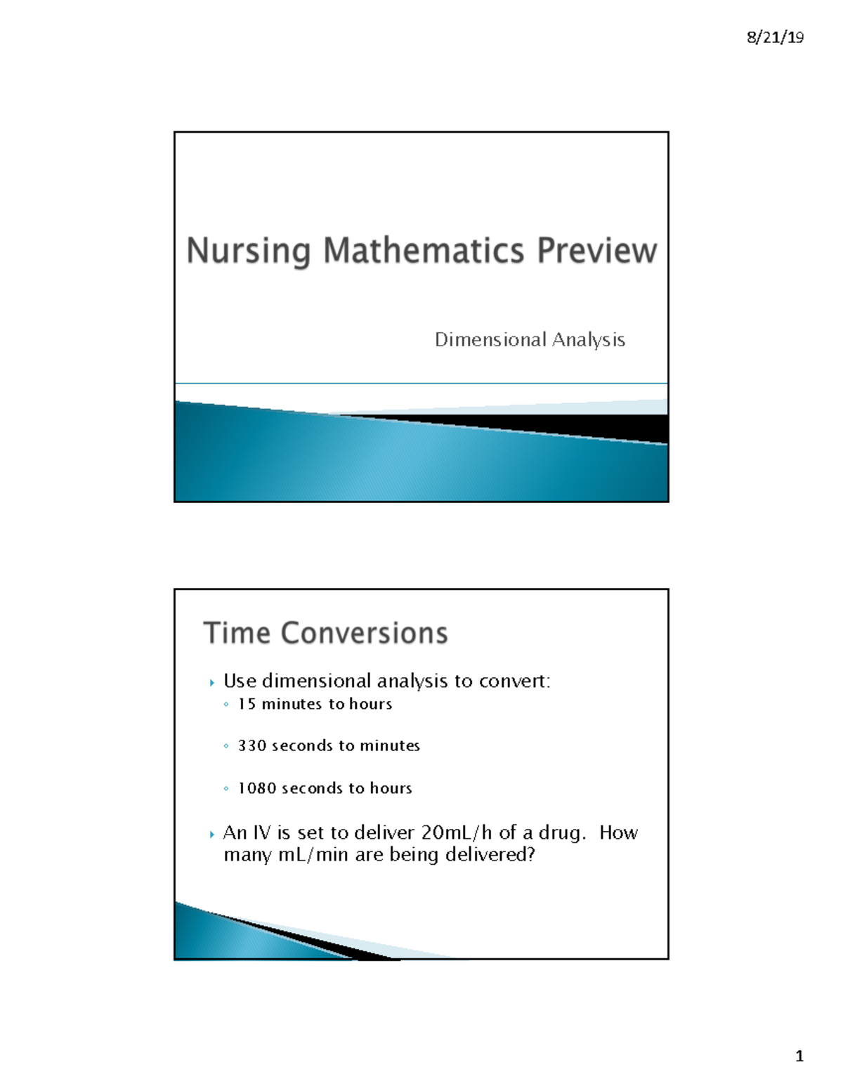 Nursing Mathematics Preview - Dimensional Analysis } Use dimensional ...