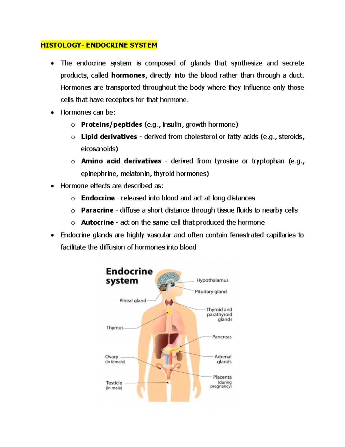 Histology (endocrine system, male and female reproductive system ...